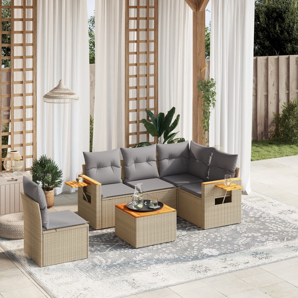 Salon de jardin avec coussins 6 pcs beige résine tressée vidaXL | Leroy ...