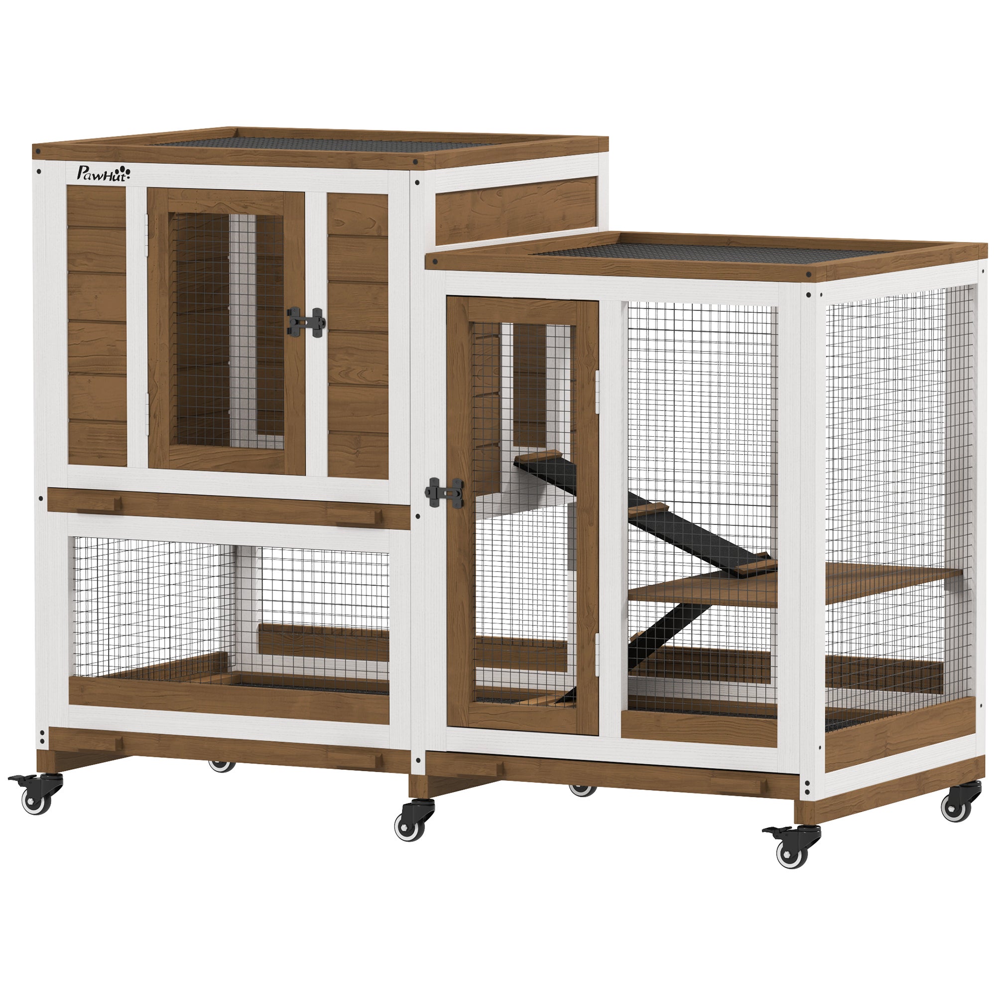 PawHut Huche en bois Bois de sapin, brun et blanc Acier 110x50x86 cm ...