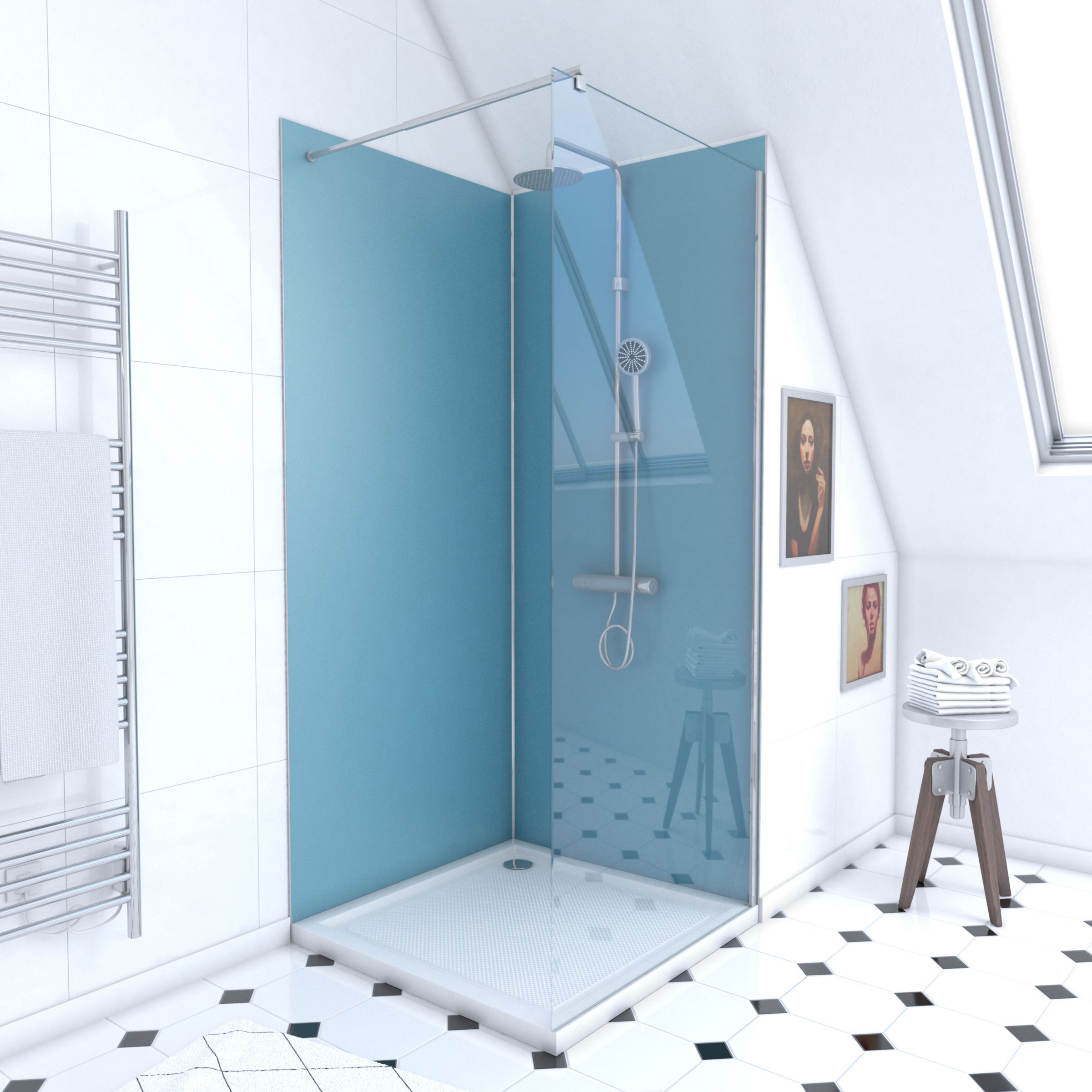Pack Douche a l'Italienne 90x90 - Kit Panneaux Muraux Bleu/Chrome ...