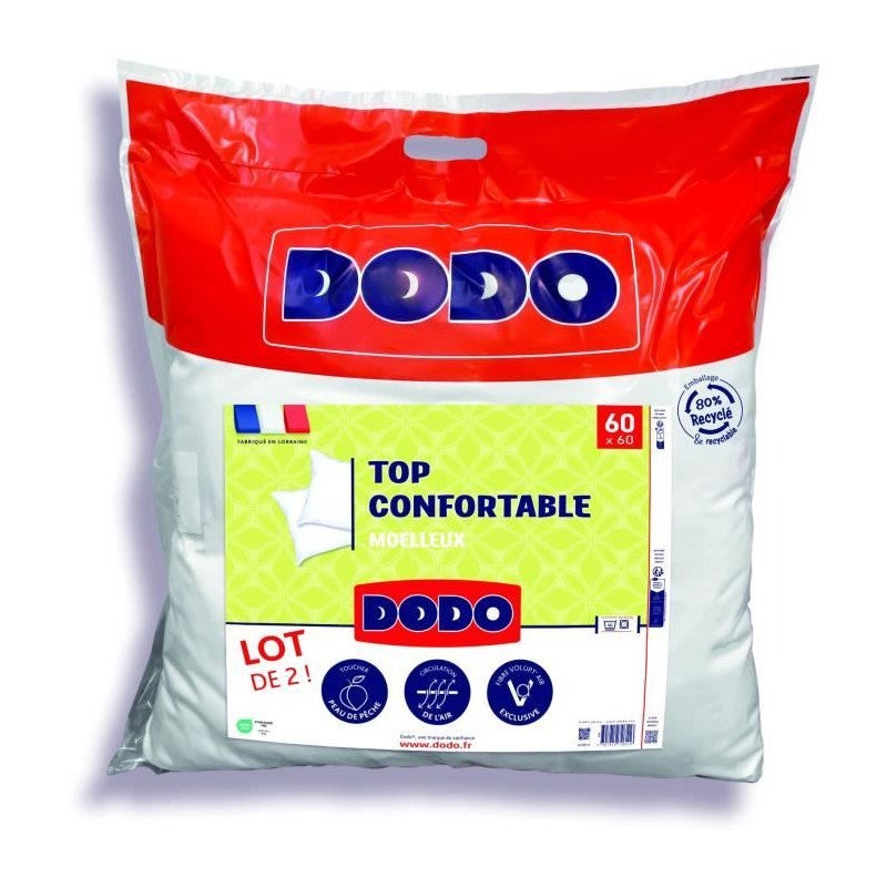 DODO - Lot de 2 Oreillers - Confortable - 60 x 60 cm - 100% Polyester ...