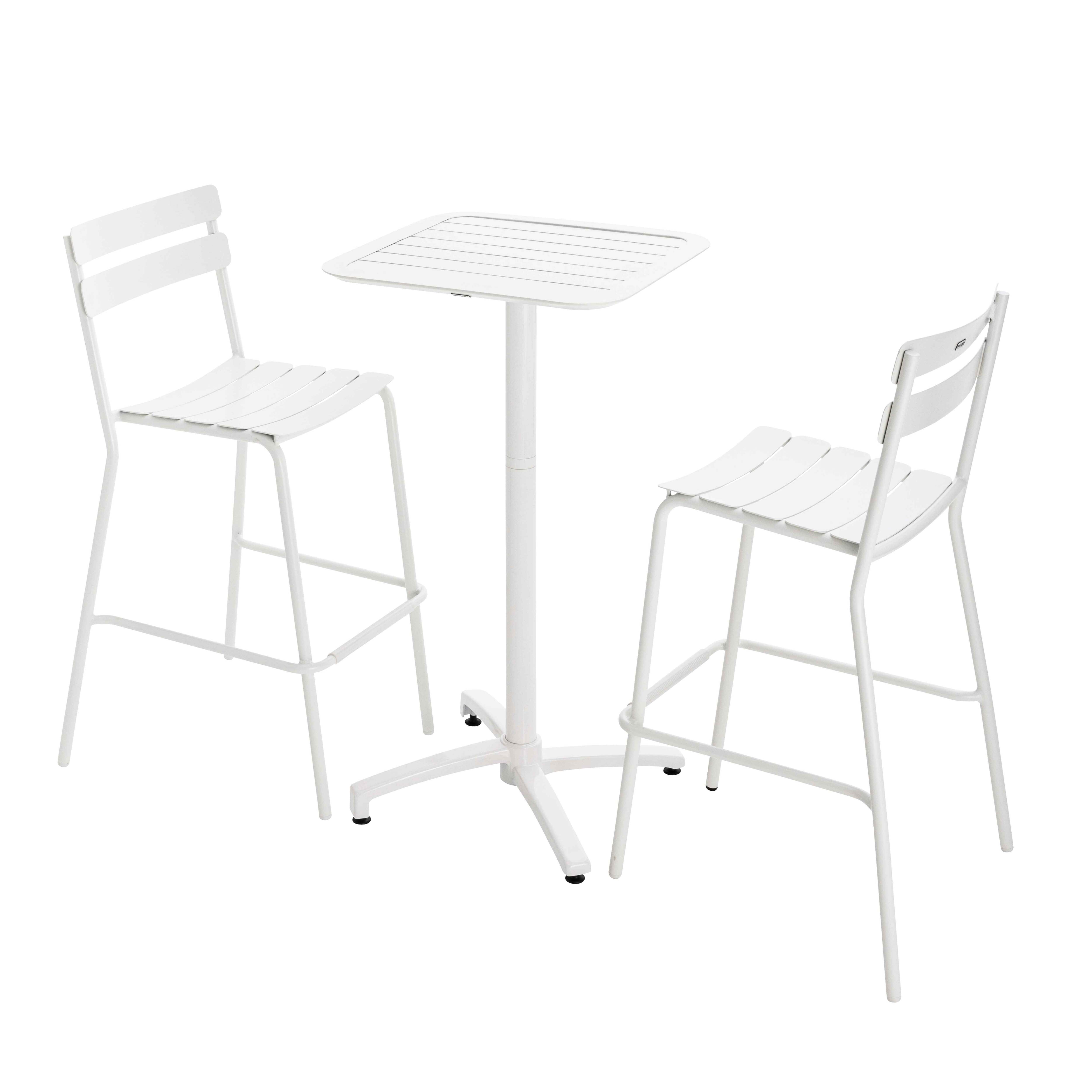 Ensemble table haute de terrasse et 2 chaises en aluminium blanc ...