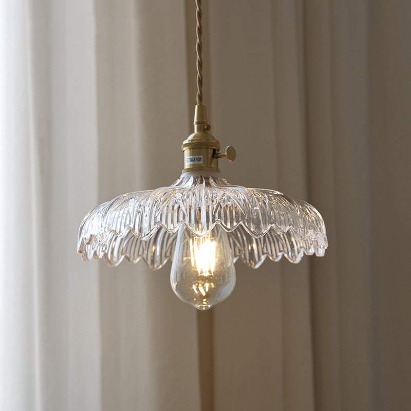 Lustre rétro en verre à fleurs, lampe décorative à fil suspendu réglable, couleur transparente ...