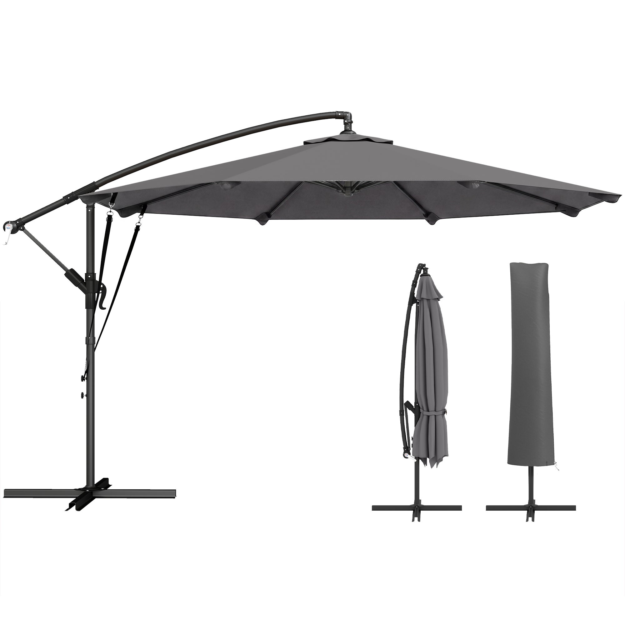 Parasol déporté jardin extérieur double cordes fixation housse ...