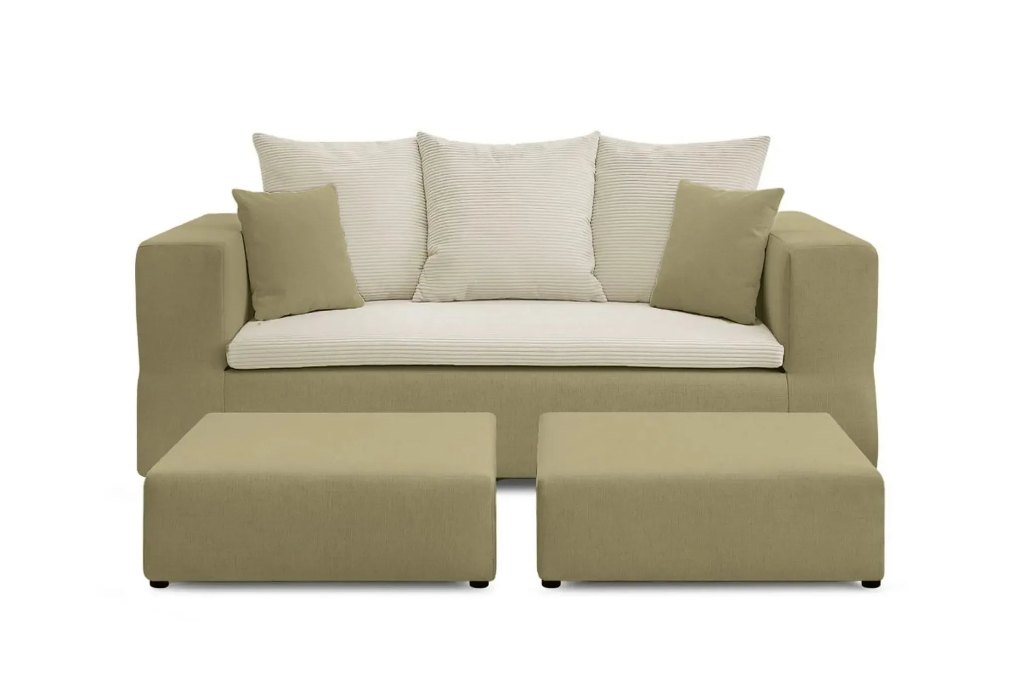 AMBRE - Canapé droit convertible bi matière avec deux poufs 4 places ...