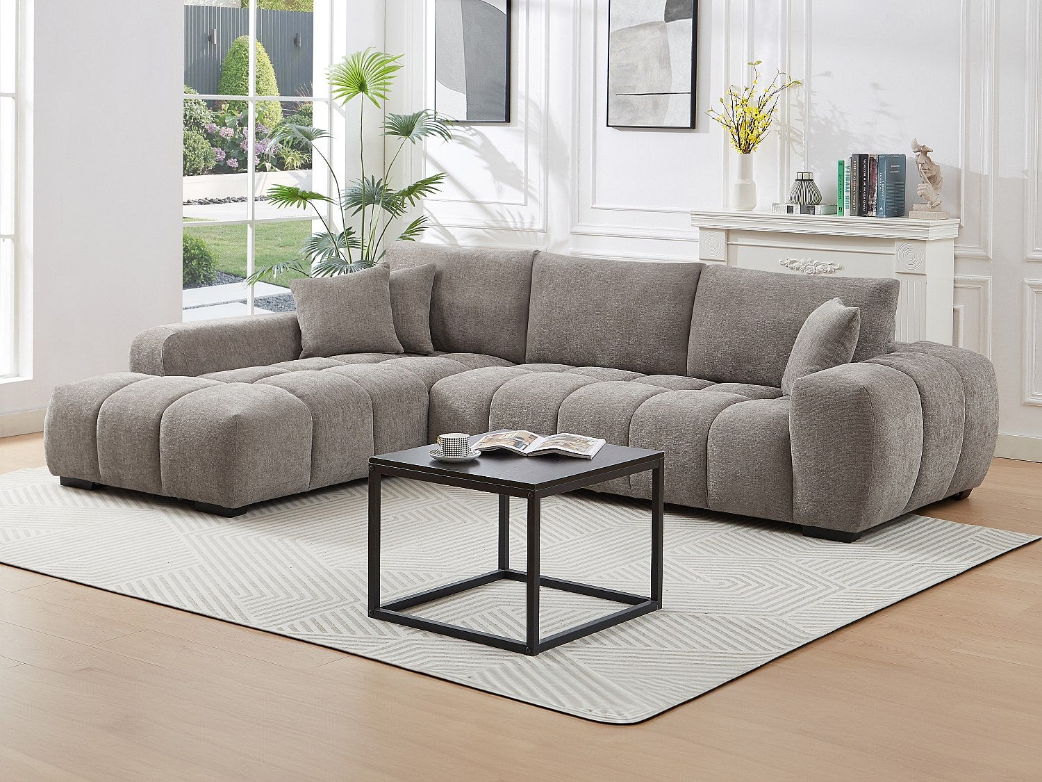 Sofá rinconera izquierda de tela gris BERENIA | Leroy Merlin