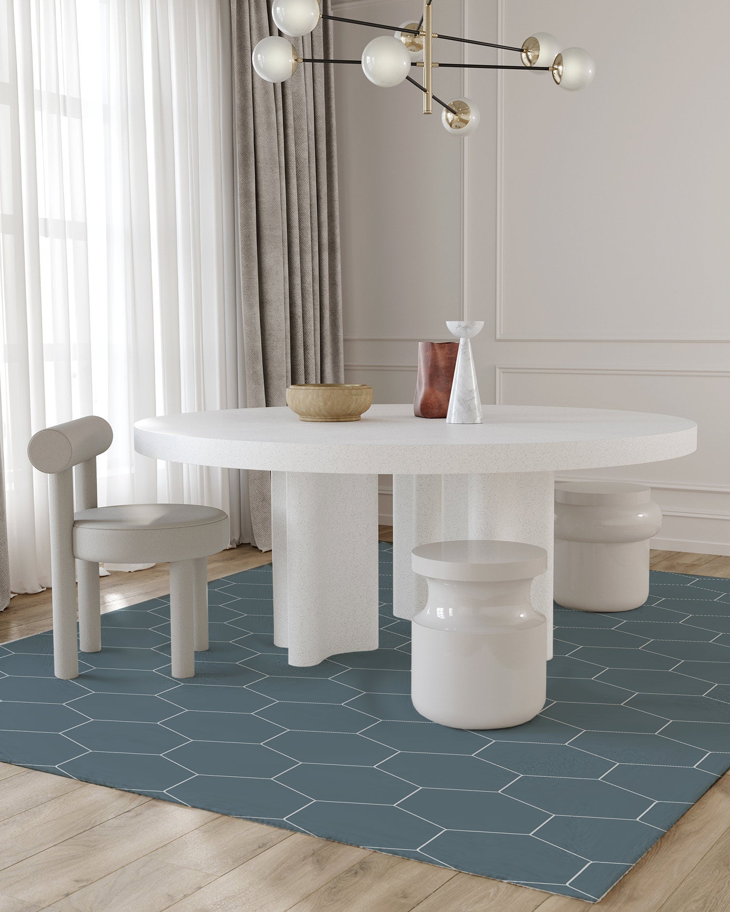 Panorama Tapis du Sol - Modèle Mosaïque Hexagones Bleus 80x200 cm ...