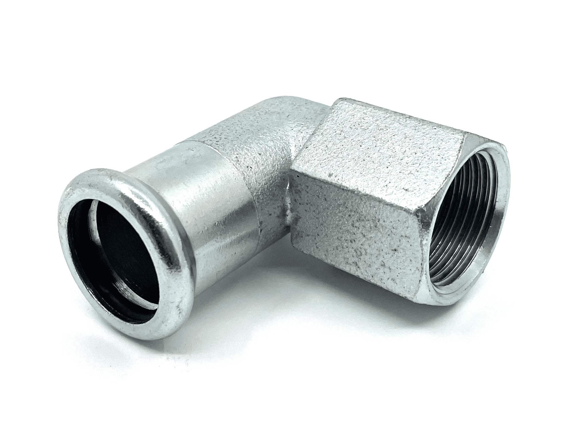 Coude 90° femelle à sertir / filetage femelle profil M 15 mm x 1/2" acier carbone électrozingué ...