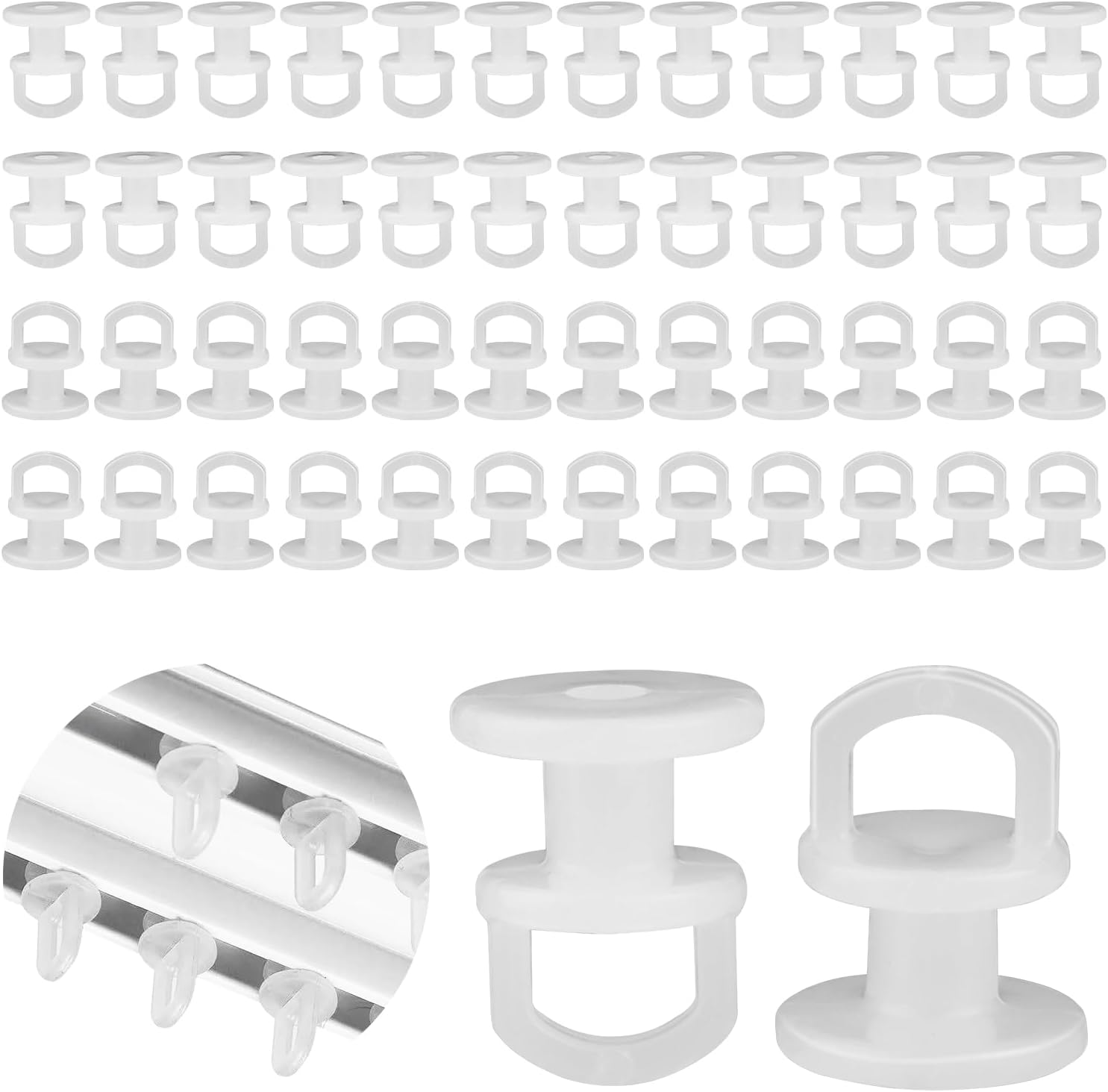 50PCS Crochet Rideau Rail,Coulissant Crochet de Rideau Rail Glisseur ...