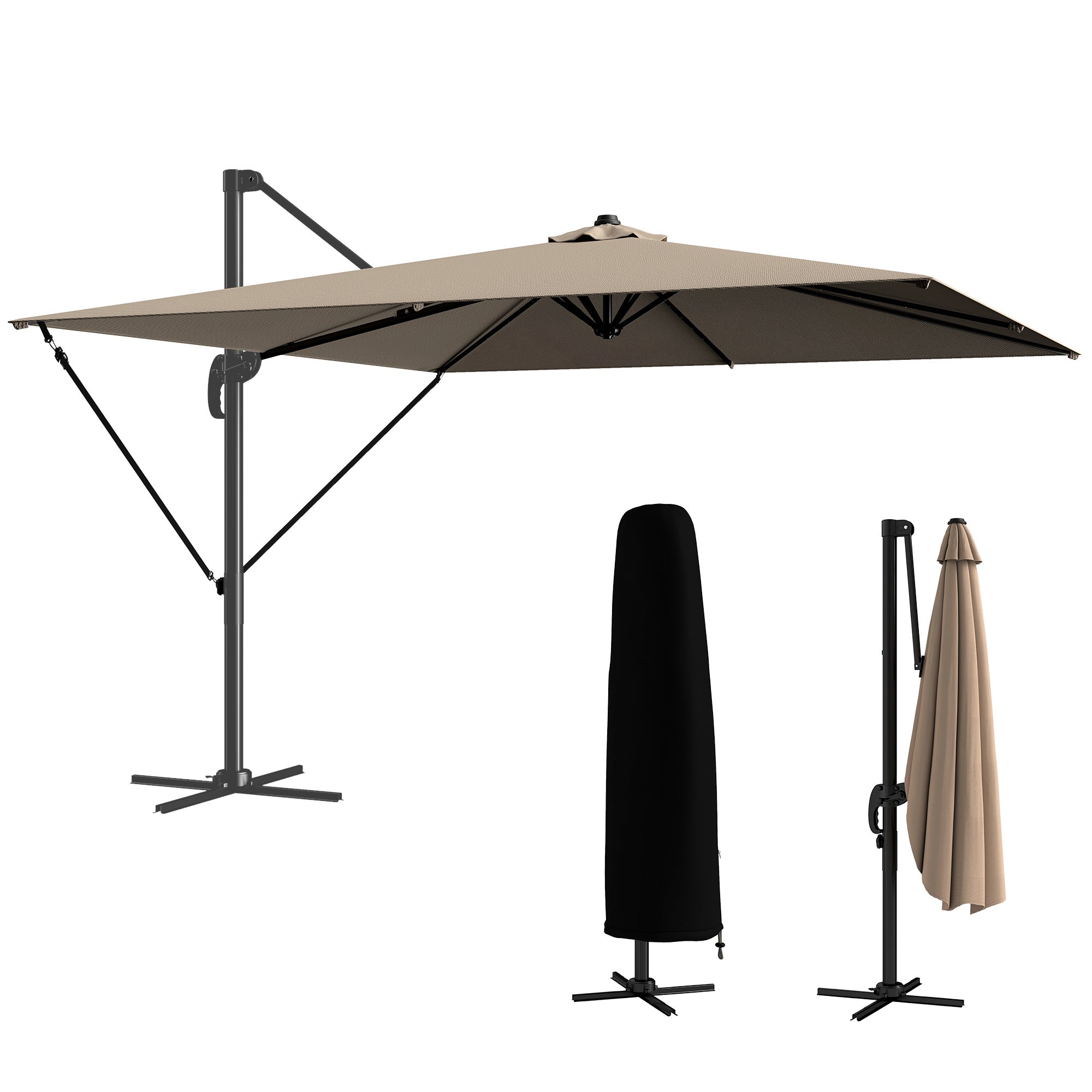 Parasol excentrique alu 2,9x2,9 m, inclinaison vilebrequin 360°, base ...
