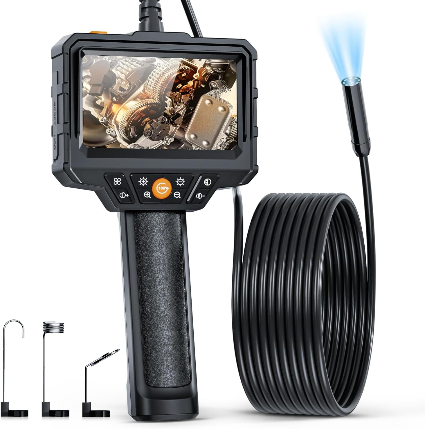 Industrial Endoscope with 4.3" IPS Screen - 1M Semi-Rigid Cable, IP67 ...