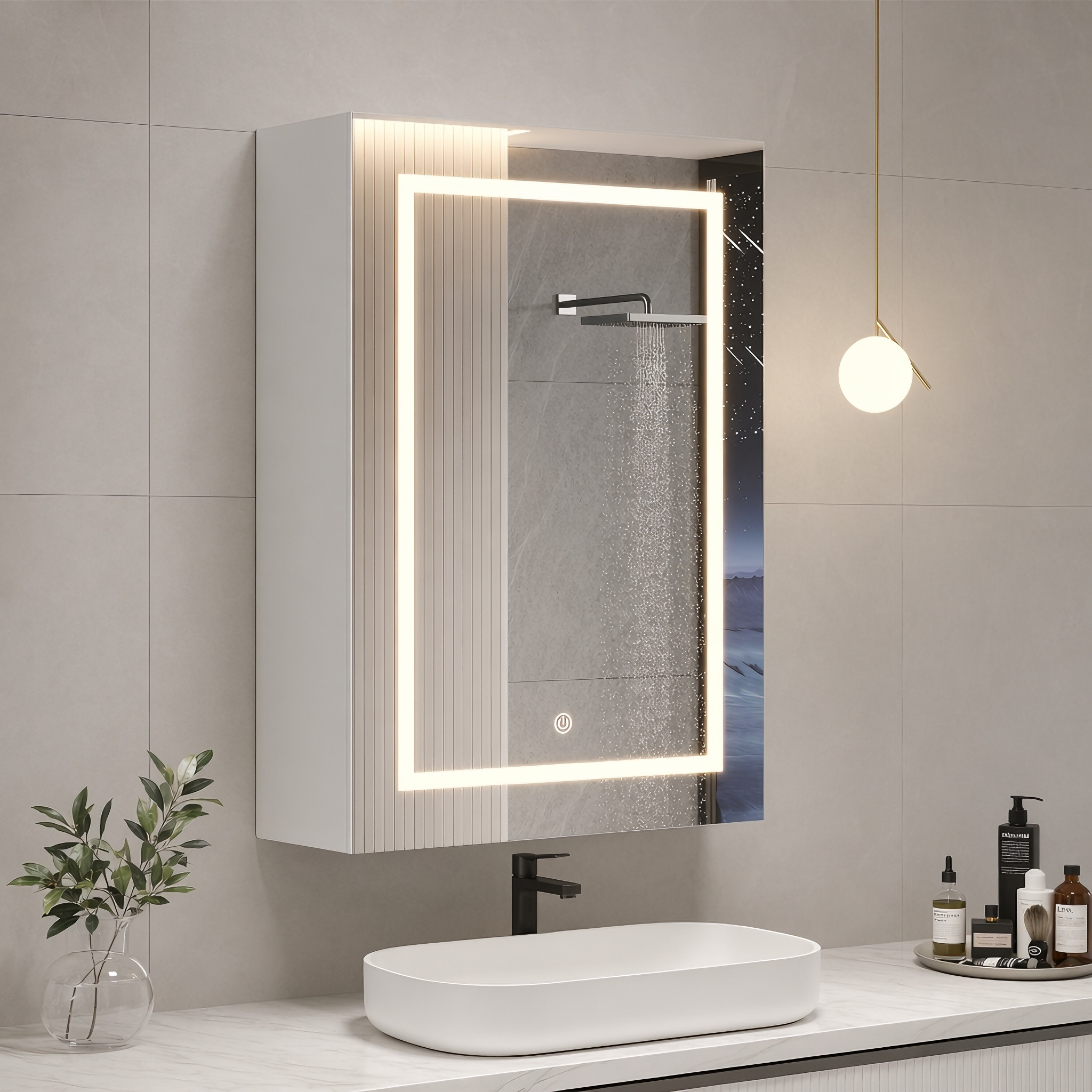 Armoire Toilette Miroir avec éclairage LED et Multiprise, Armoire Mural ...