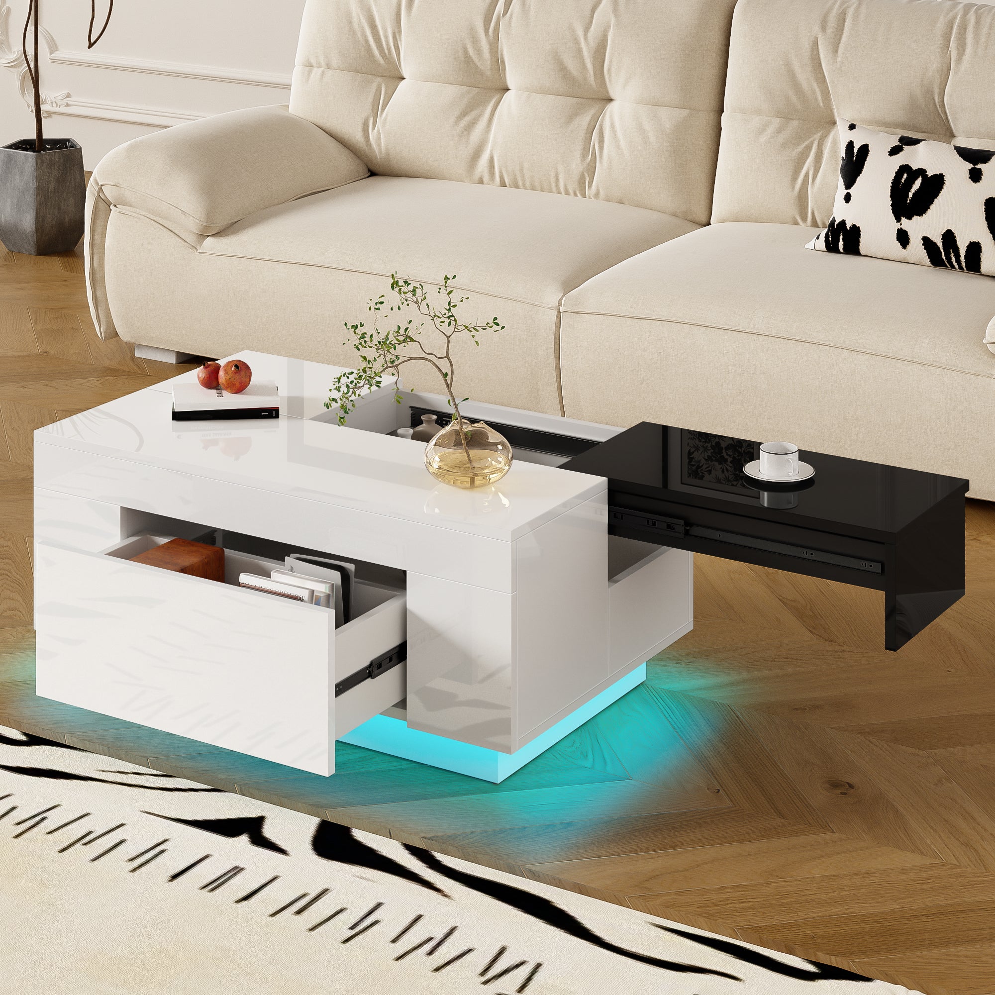 Mesa de centro de alto brillo de 80 x 50 x 35,5 cm - con iluminación ...