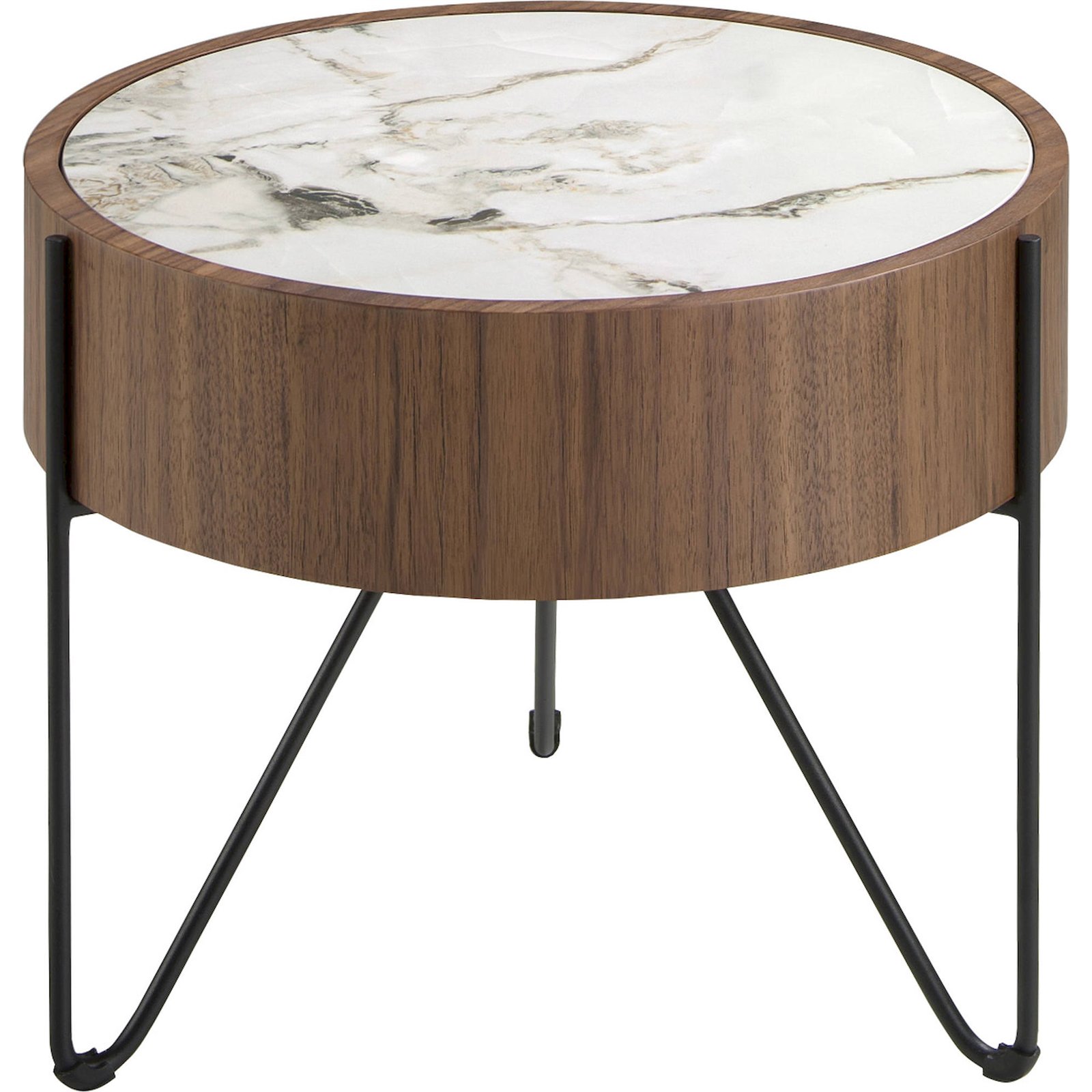 Table d'appoint Angel Cerdá ronde en noyer et marbre blanc 50 x 50 x 38 ...