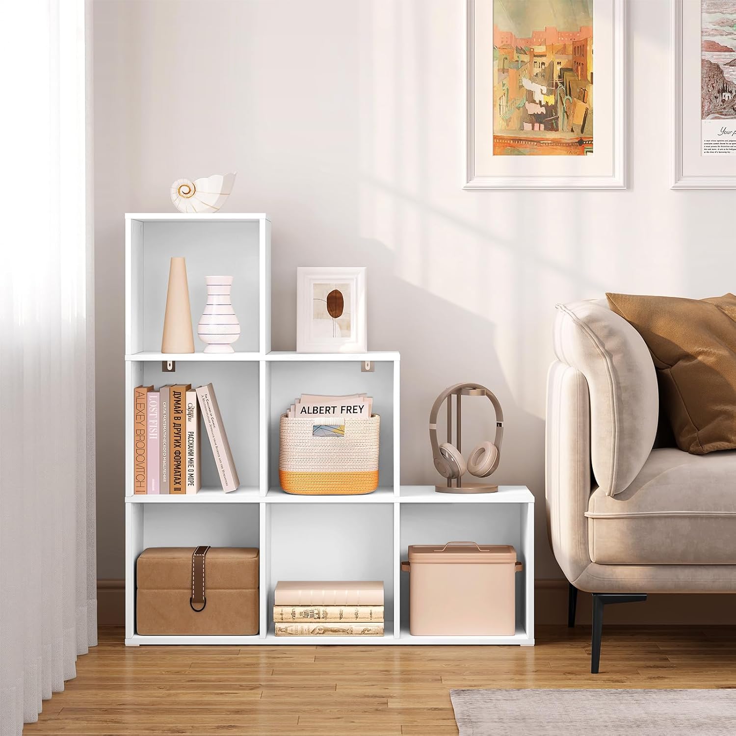 Bibliothèque avec 6 Cubes WOLTU, 90x30x90cm, Étagère d'Escalier, Meuble ...