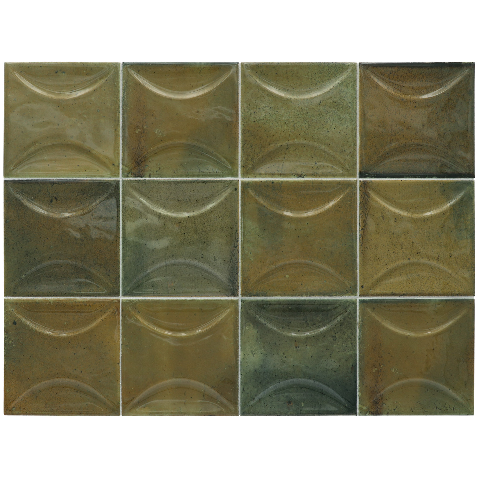 Carrelage mural faïence effet rustique THANGLONG Arco 10x10 cm Vert olive - Brillant / Poli ...