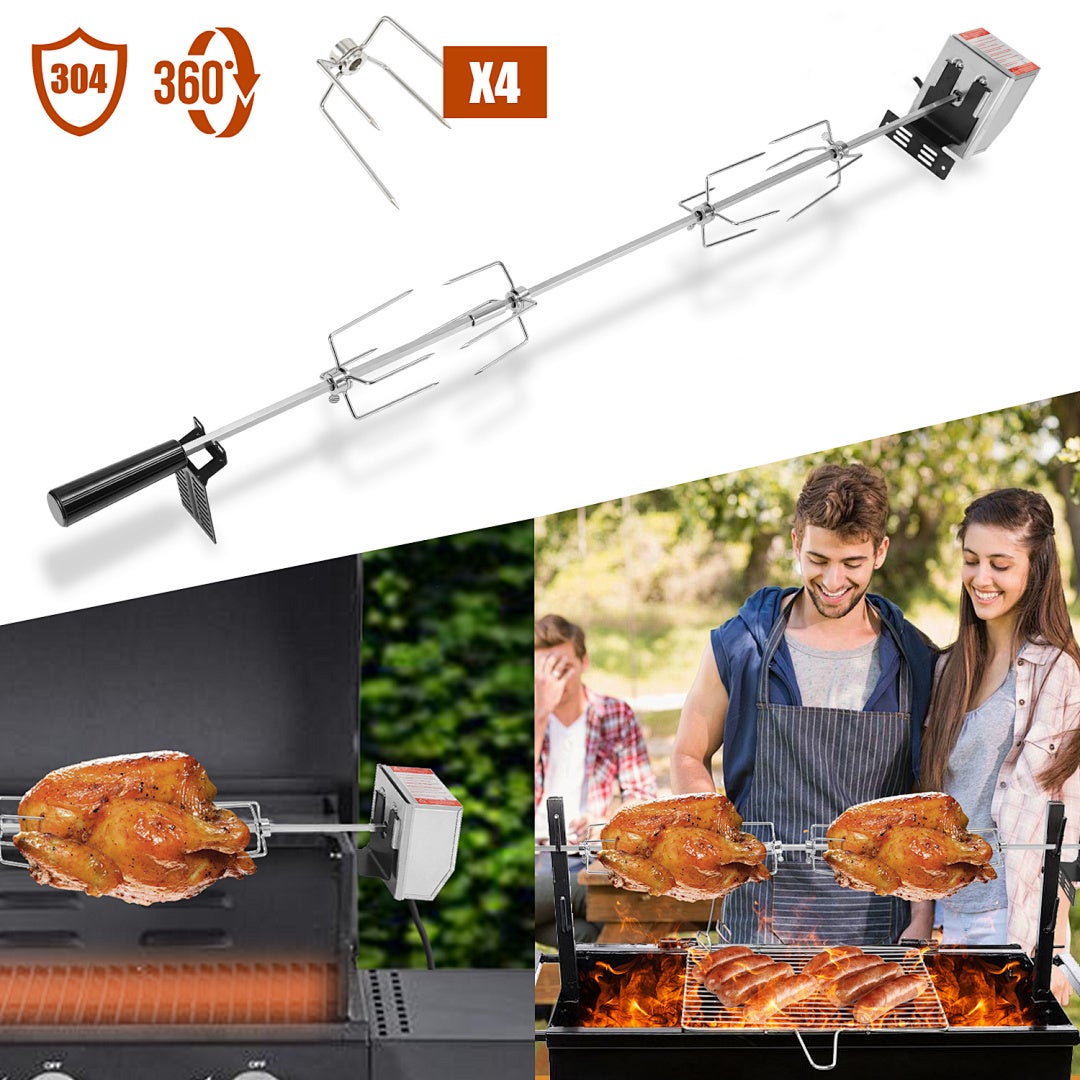 Asador giratorio BBQ 117 cm con motor eléctrico 220-240V, espetón inox ...