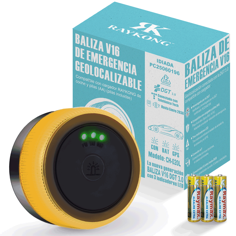 Baliza V16 Geolocalización DGT 3.0 mas Avanzada | con 3 Indicadores Led Conexíon|Bateria|GPS ...