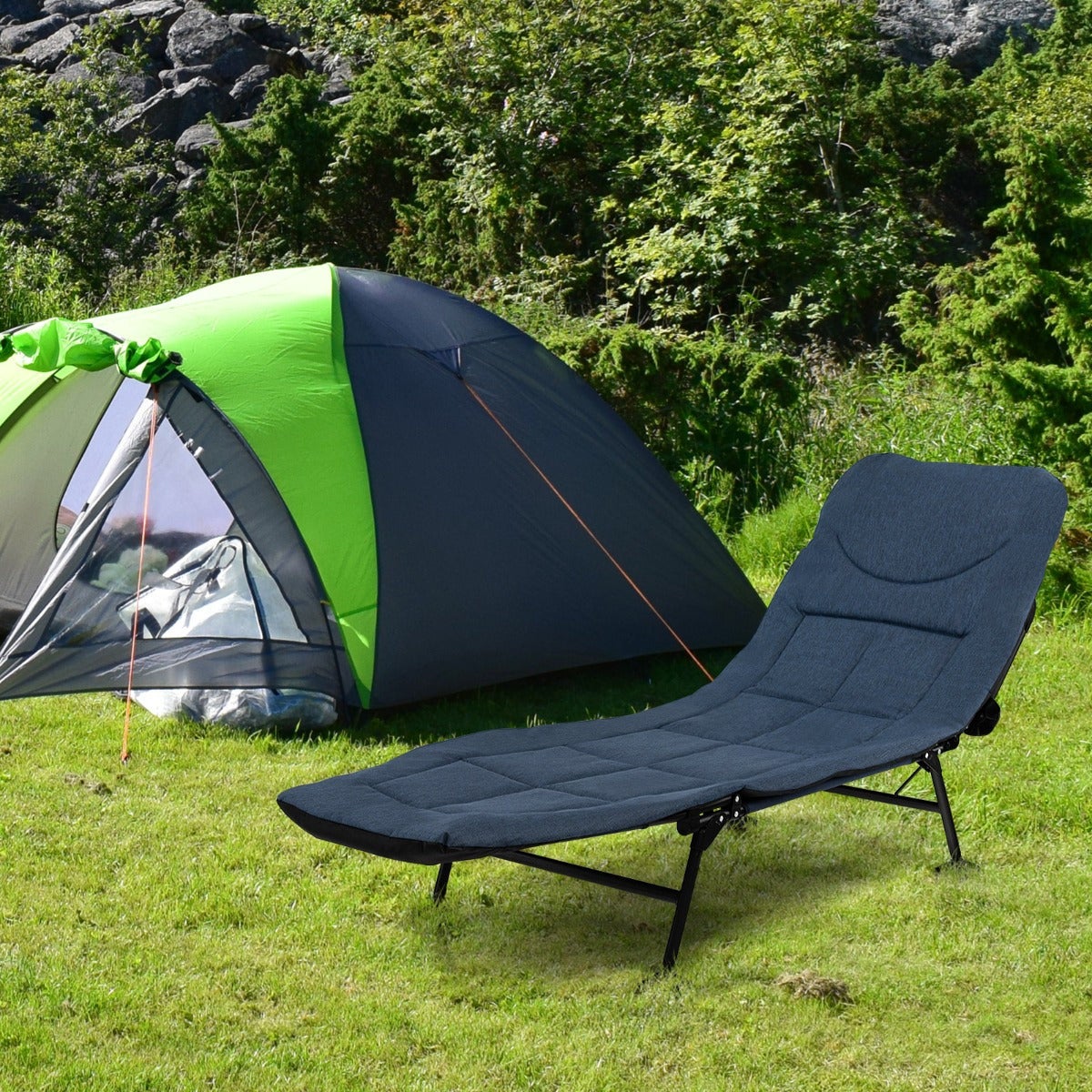 Lit de camping pliable avec matelas amovible, dossier réglable, chaise ...