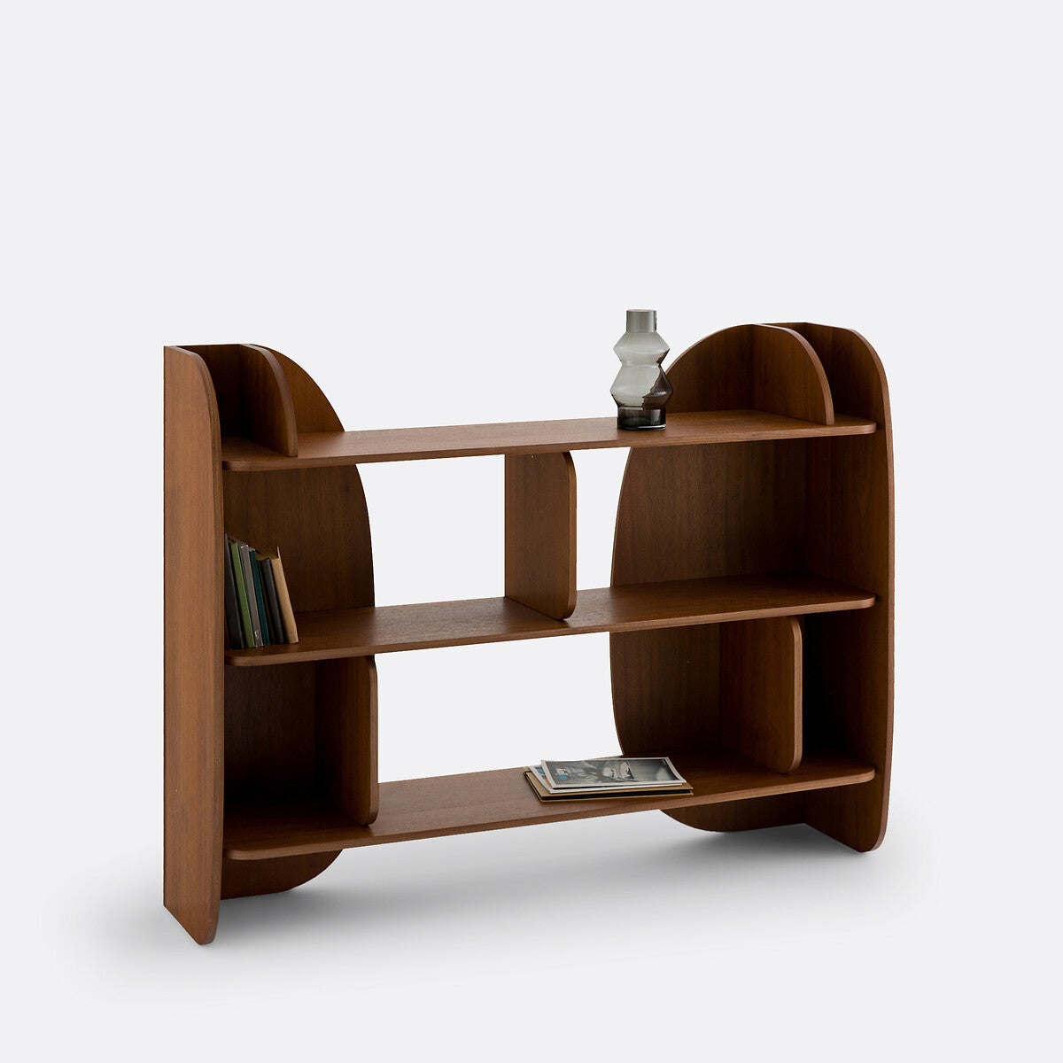 Bibliothèque basse plaqué noyer, Gorman - Noyer - taille unique | Leroy ...