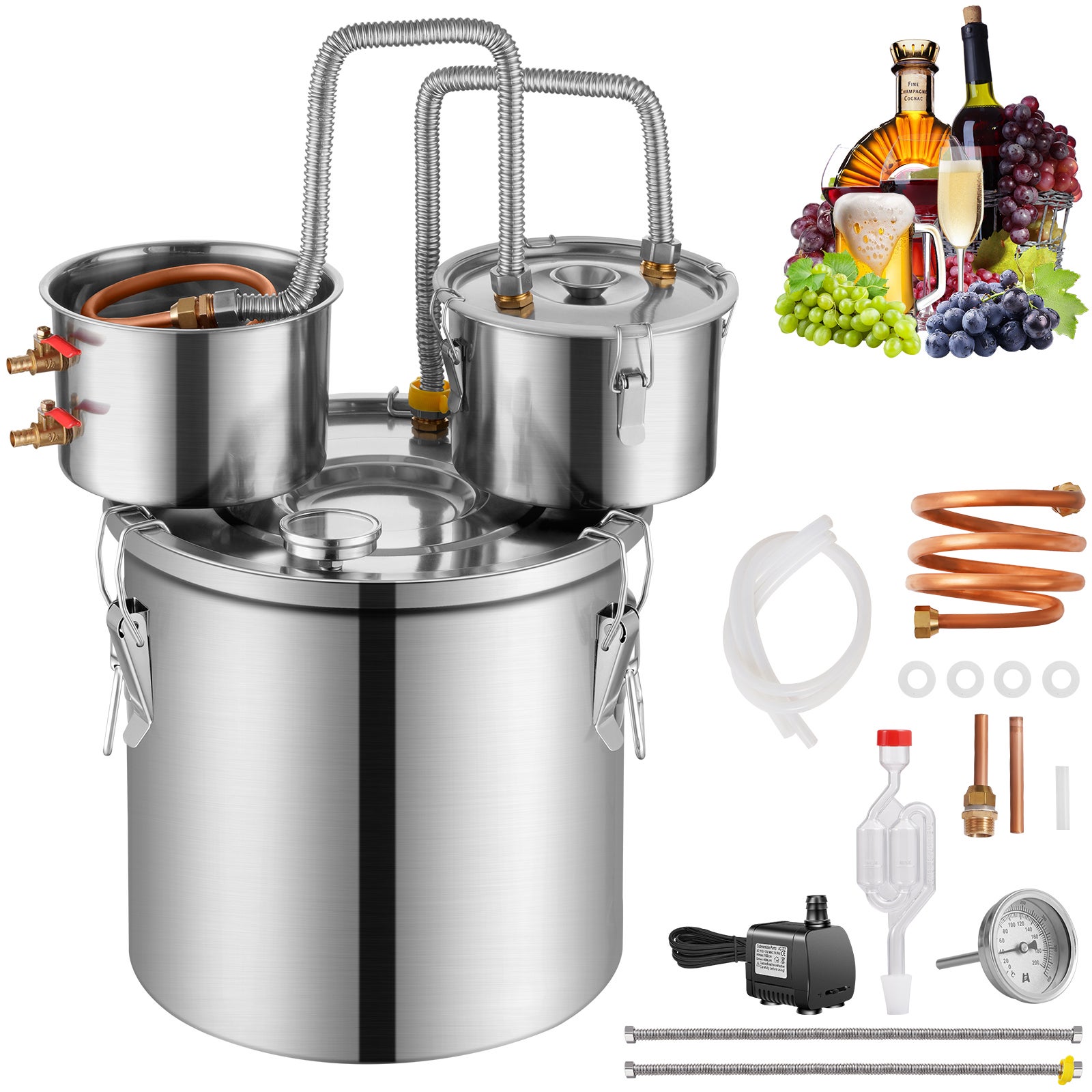VEVOR Distillateur 19 L, alcool et eau en inox, avec serpentin en ...
