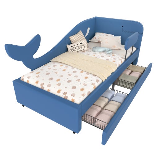 Cama infantil modulable en PU y MDF azul 90x200 cm con 2 cajones ...