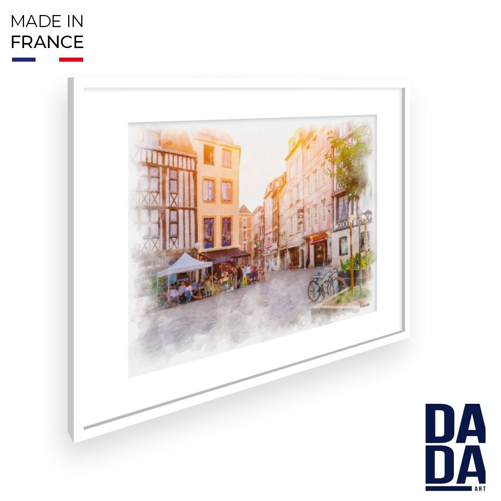Image encadrée Rue animée de Rouen / 30x40 cm / Cadre Blanc / Fabriqué ...