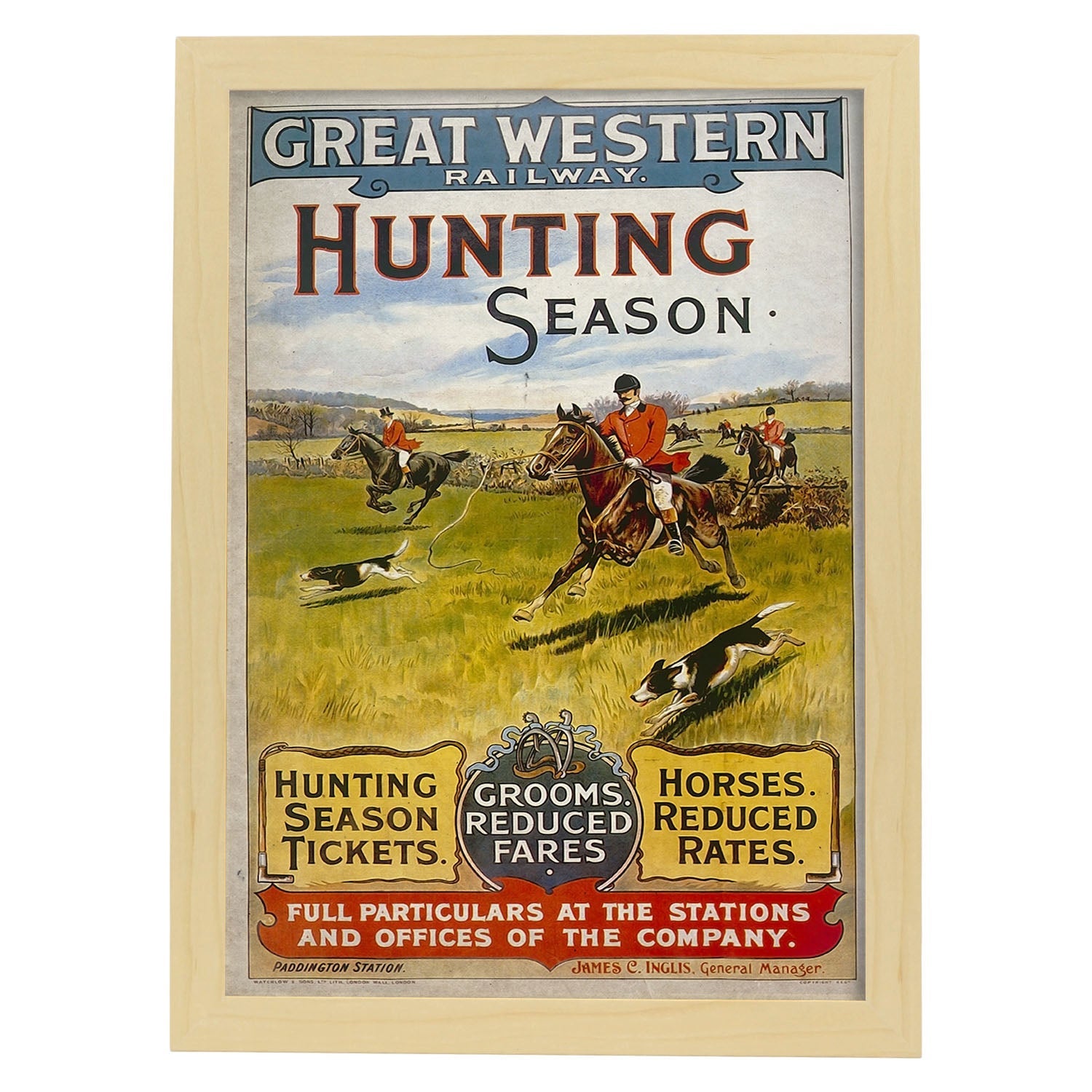 Poster Vintage De Caza A Caballo. Con Imagenes Vintage Y De Publicidad Antigua. Marco Blanco A3 ...