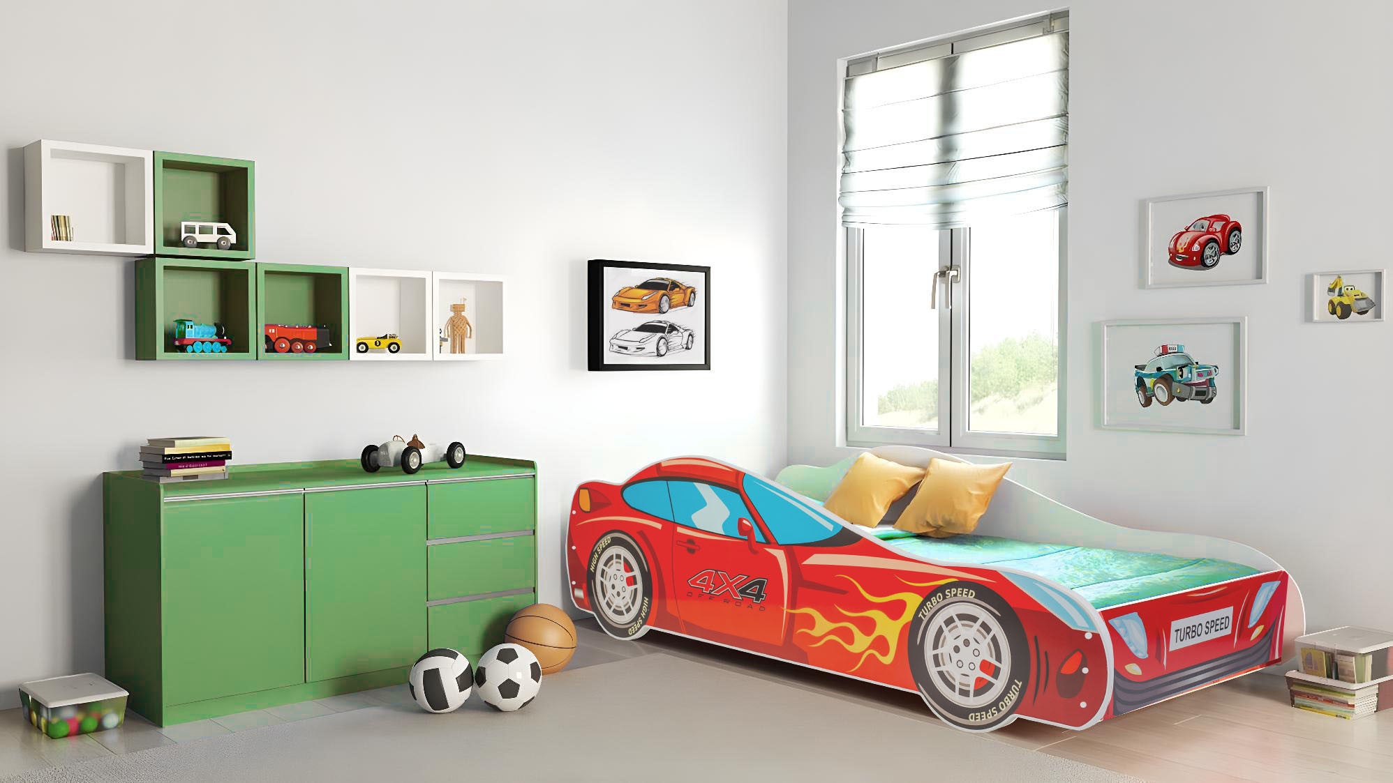 Lit enfant voiture rouge avec matelas et sommier inclus - 140 cm x 70 ...
