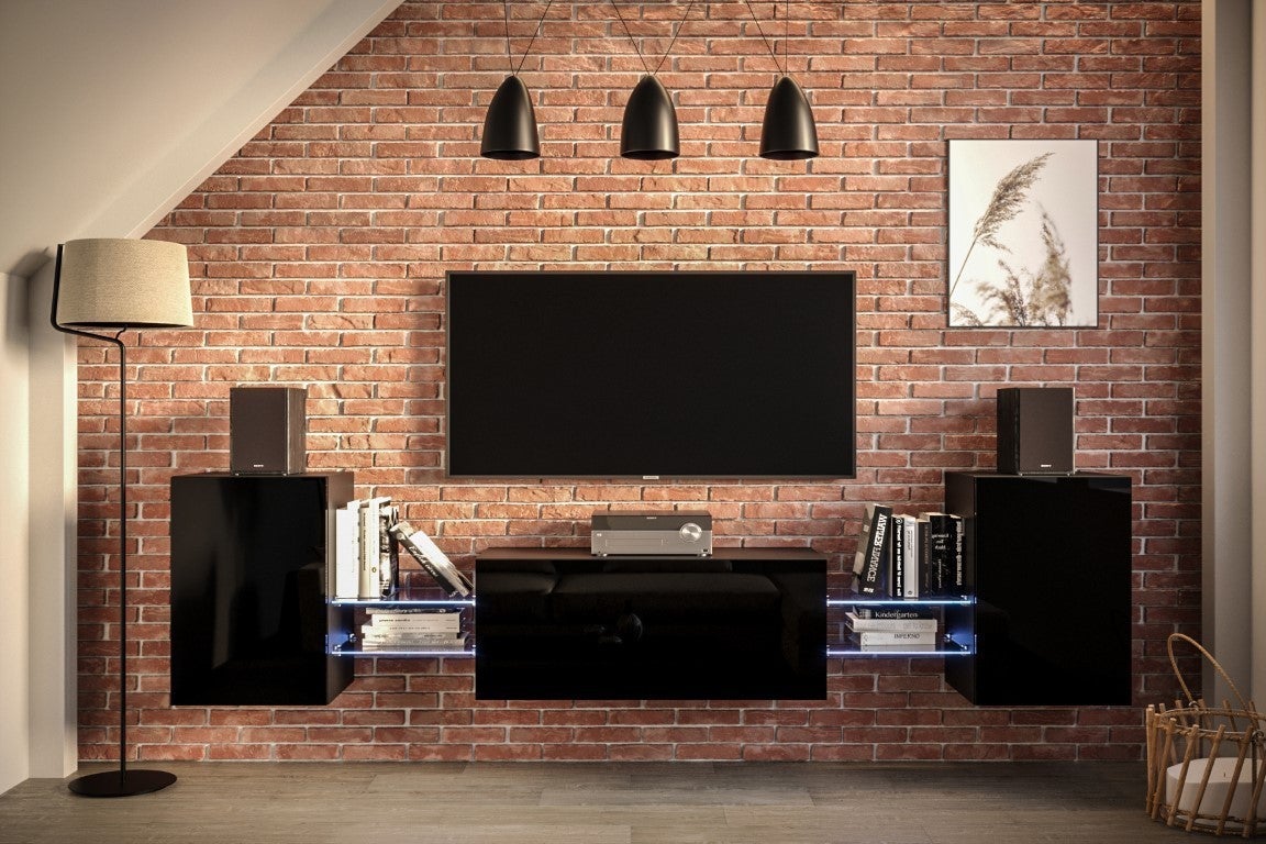 Mueble de salón Next 93 New – negro brillo - Grande - 234,2 x 60 ...