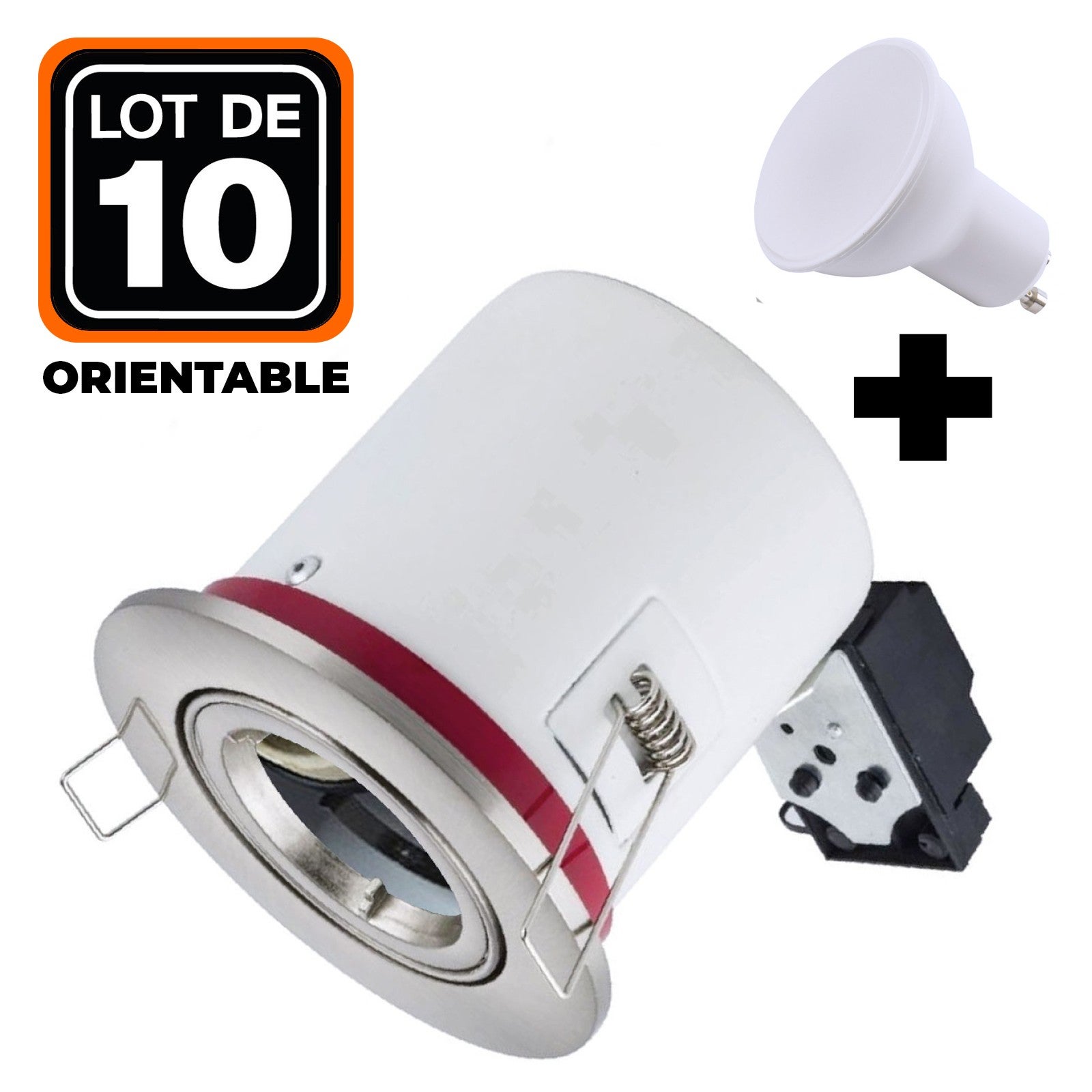 10 Spot BBC Orientable RT2012 IP20 Alu brossé + Ampoule GU10 7W Blanc ...