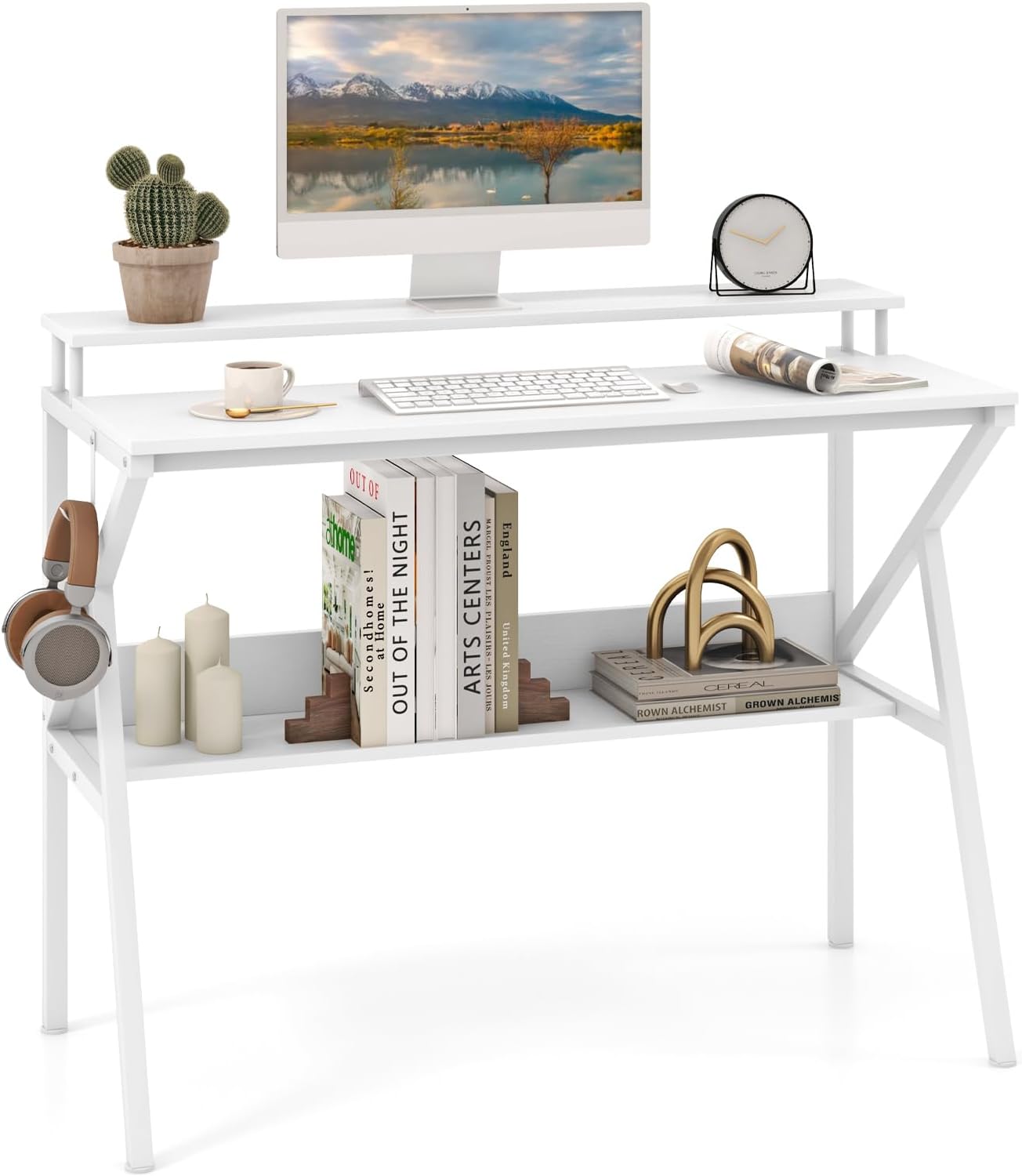 Petit Bureau, Bureau Compact avec Support pour Moniteur, Crochet ...