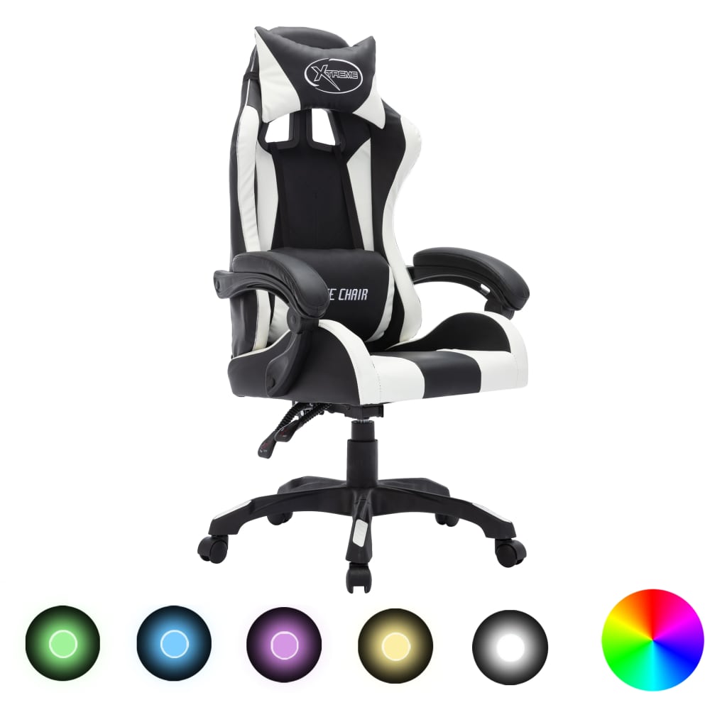 Silla gaming con luces LED RGB cuero sintético blanco y negro | Leroy ...