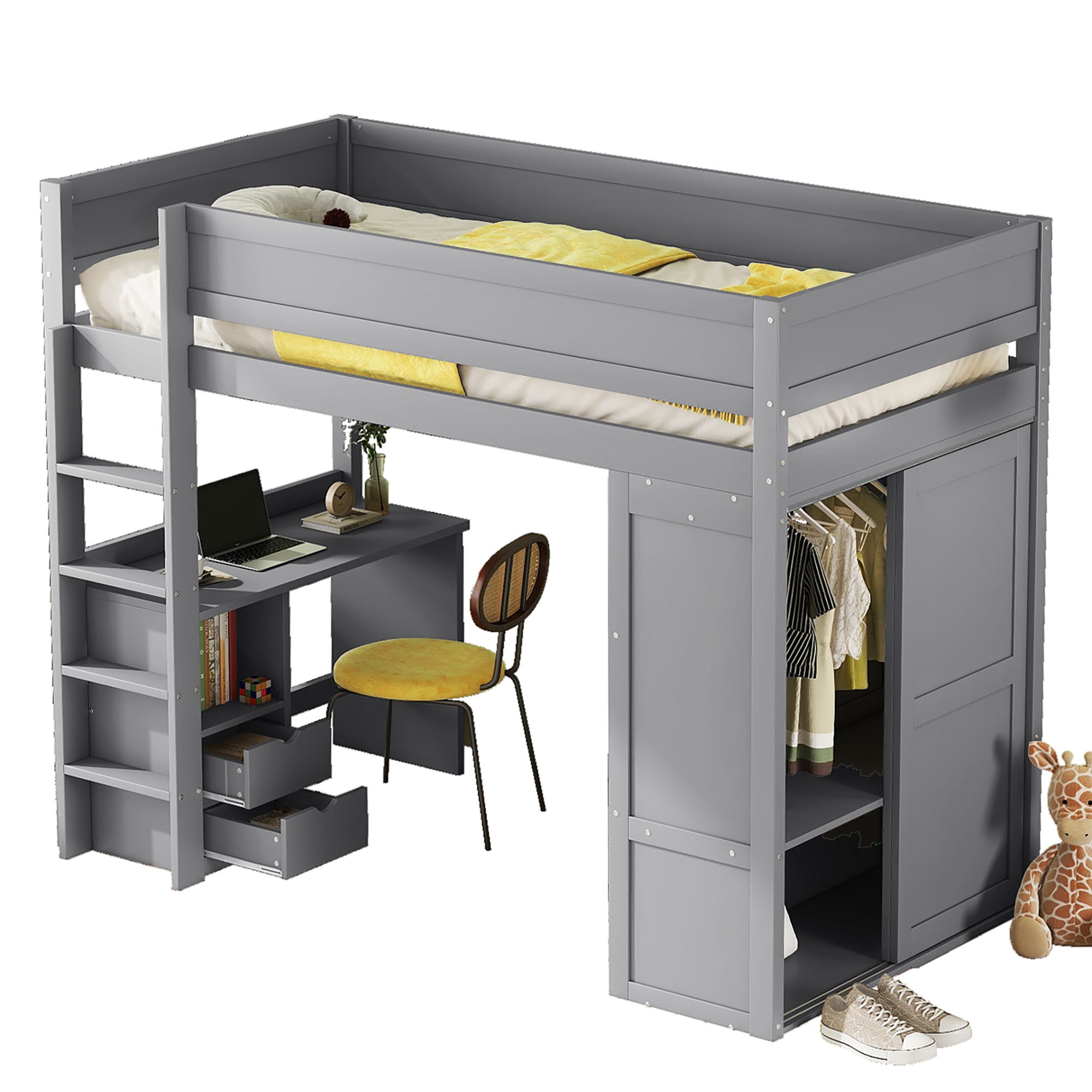 Lit Mezzanine 90x200cm Lit Enfant Multifonctionnel équipé Dune