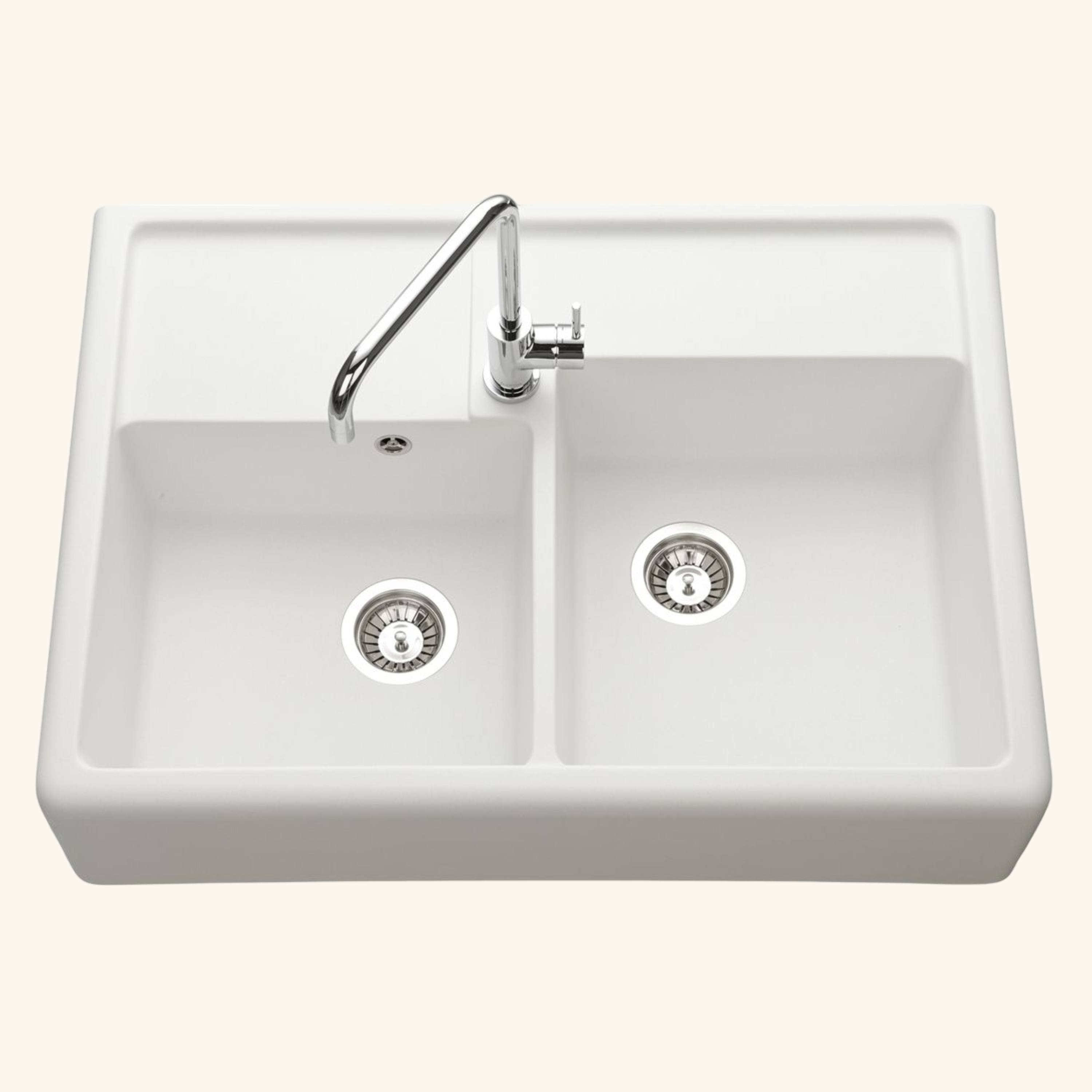 Évier timbre d'office granit blanc cassé Kümbad KIWI - 2 bacs | Leroy ...