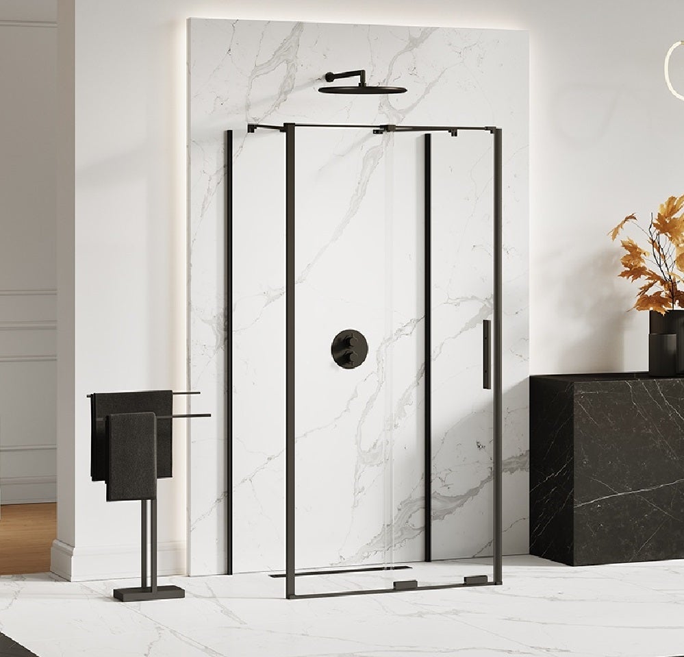 Cabine de douche 100x100 coulissante noire CANARIES NOIR, accès de face ...