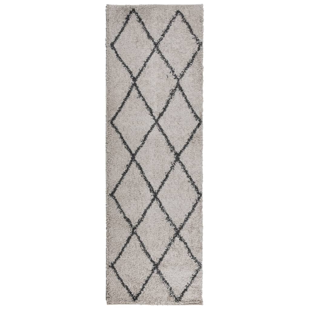 Tapis Salon | Tapis Chambre | Tapis shaggy à poils longs moderne beige anthracite 80x250 cm ...