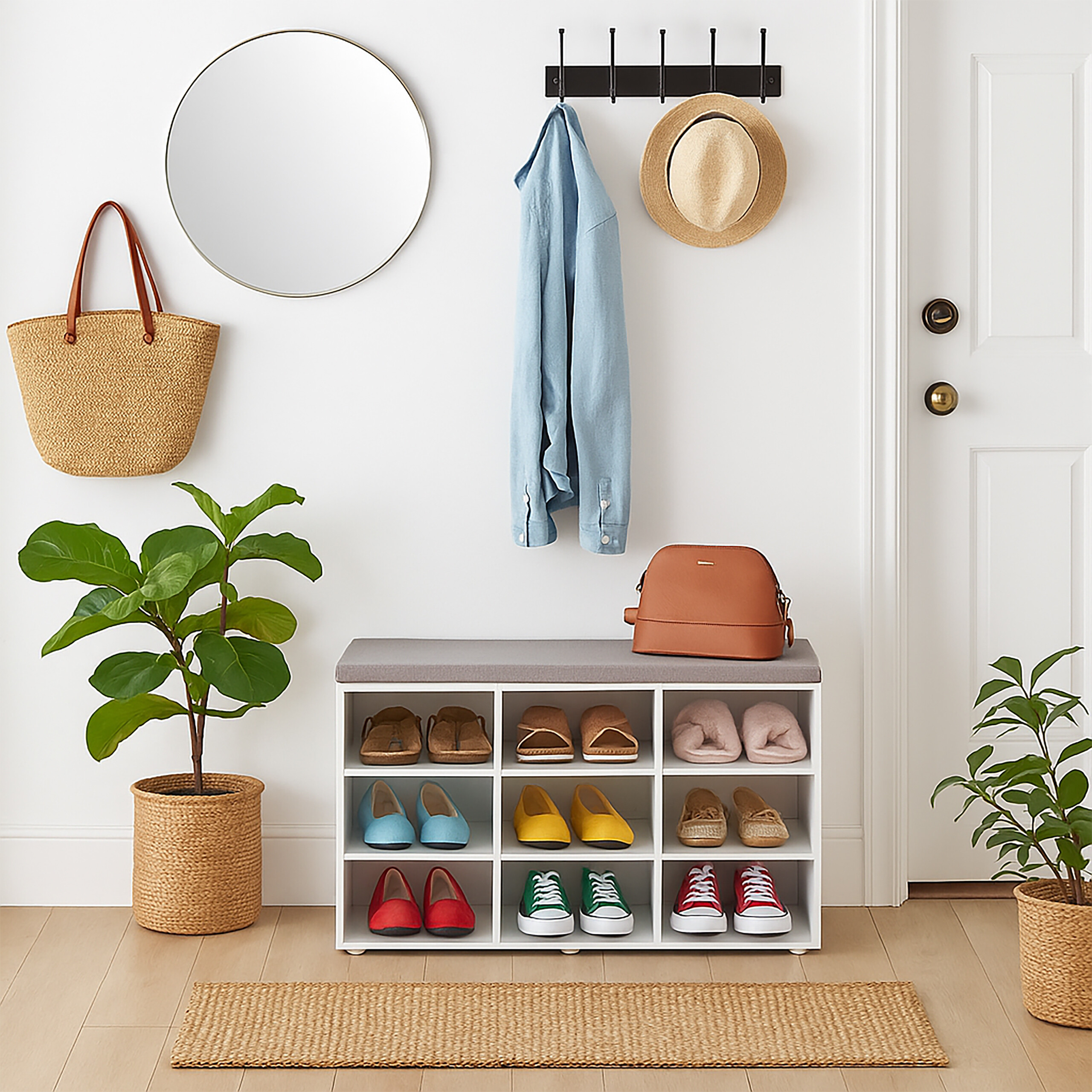 Banco zapatero 9 compartimentos, asiento acolchado, 48 x 78,5 x 30 cm ...