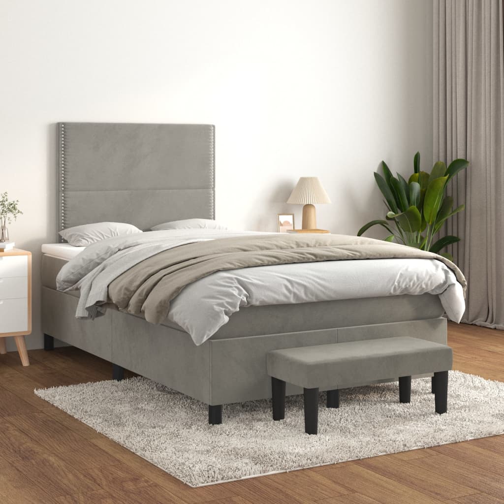 Lit à sommier tapissier et matelas Gris clair 120x200cm Velours | Leroy ...