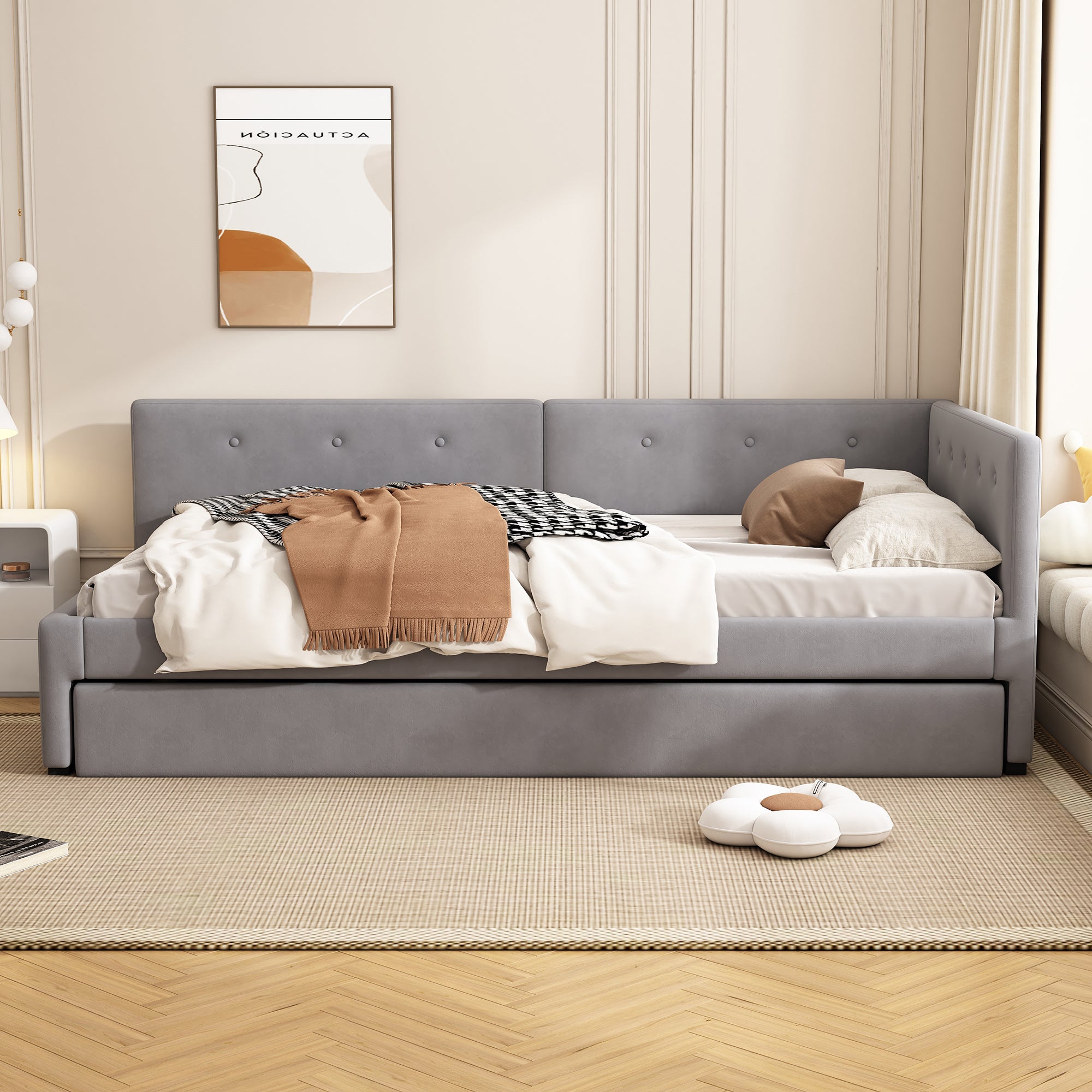 Lit banquette rembourré en velours 90x200cm + un lit gigogne 90x190cm ...
