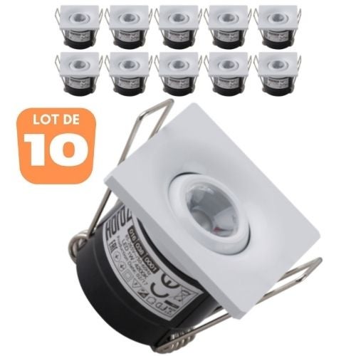 Pack de 10 mini focos LED SILVIA 1W orientables cuadrados blancos ...