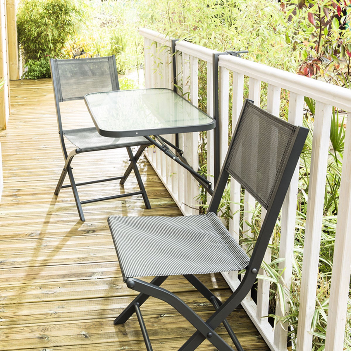 Table de balcon pliante en acier gris et 2 chaises WILSA FAMILY | Leroy ...
