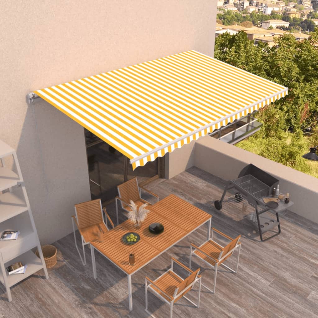 Toldo retráctil manual amarillo y blanco 500x300 cm | Leroy Merlin