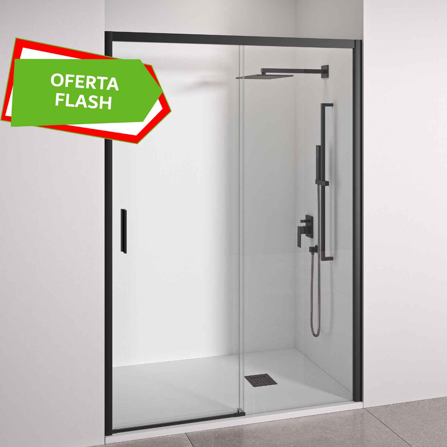 Paroi de douche frontale coulissante + fixe - Verre trempé 6mm anticalcaire - Noir Mat - Largeur ...