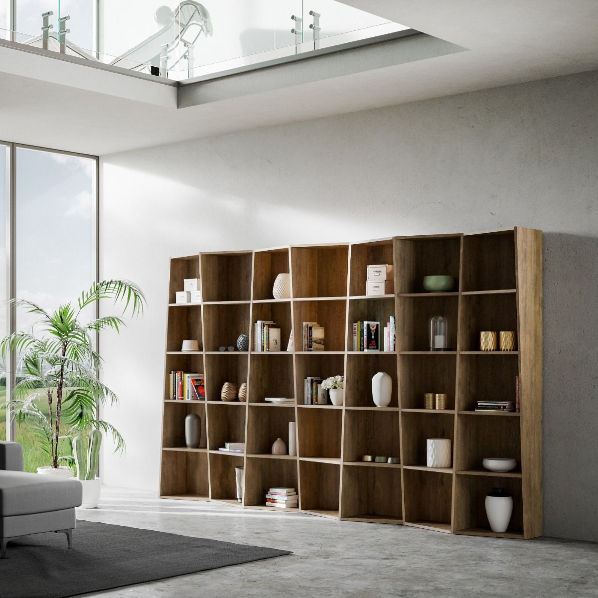 Bibliothèque moderne Trek avec 7 éléments en noyer | Leroy Merlin