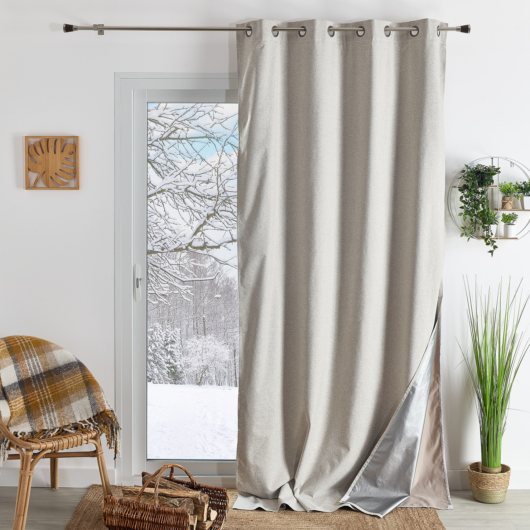 Rideau thermique et occultant hiver - été - Lin - 140x260 cm ...