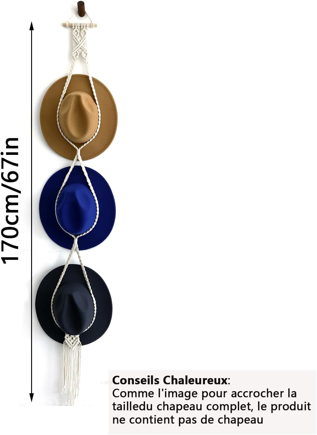 Cintre pour Chapeau en Macramé, Rangement de Chapeaux à Large Bord ...