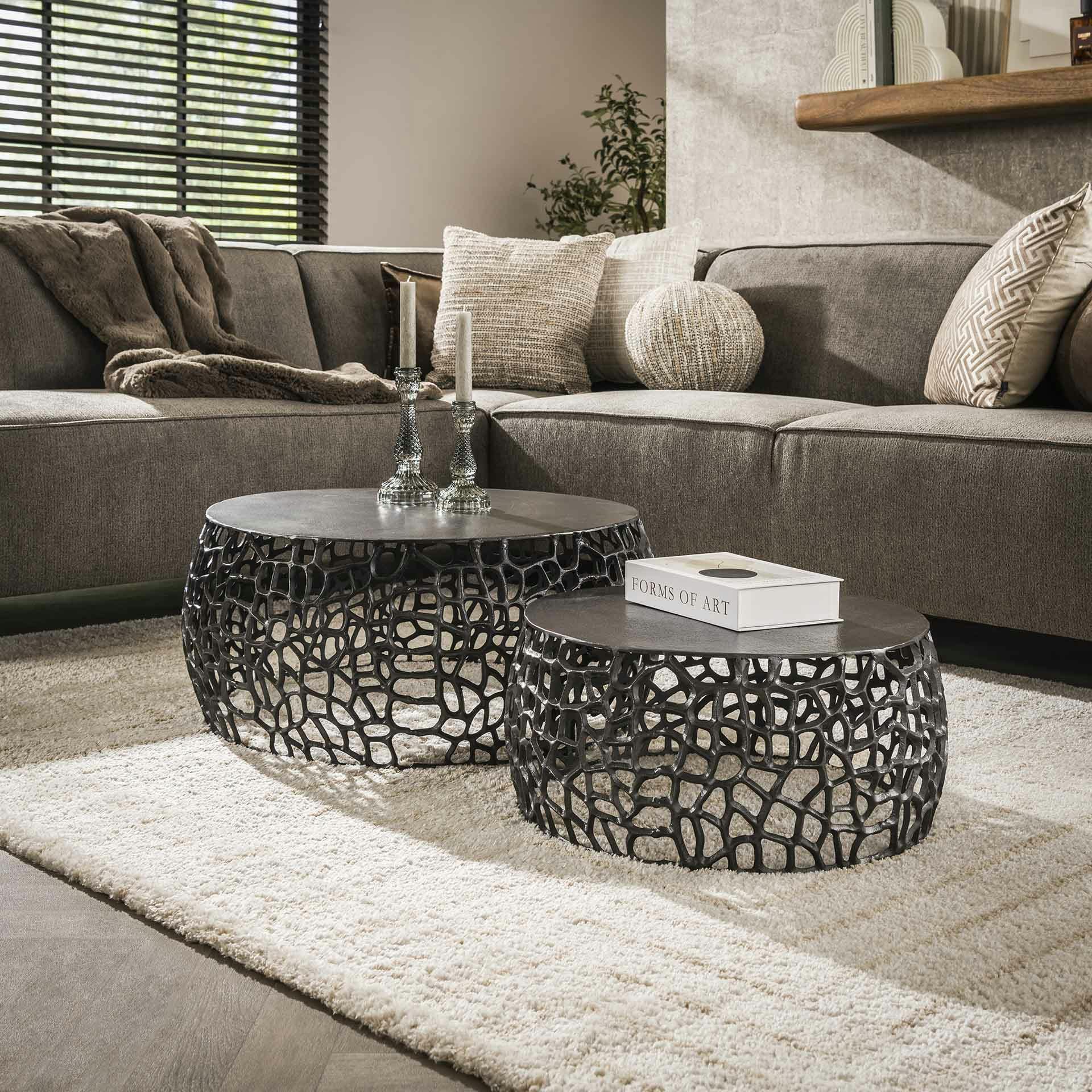 Table basse gigogne en métal gris motifs ajourés (2 pièces) | Leroy Merlin