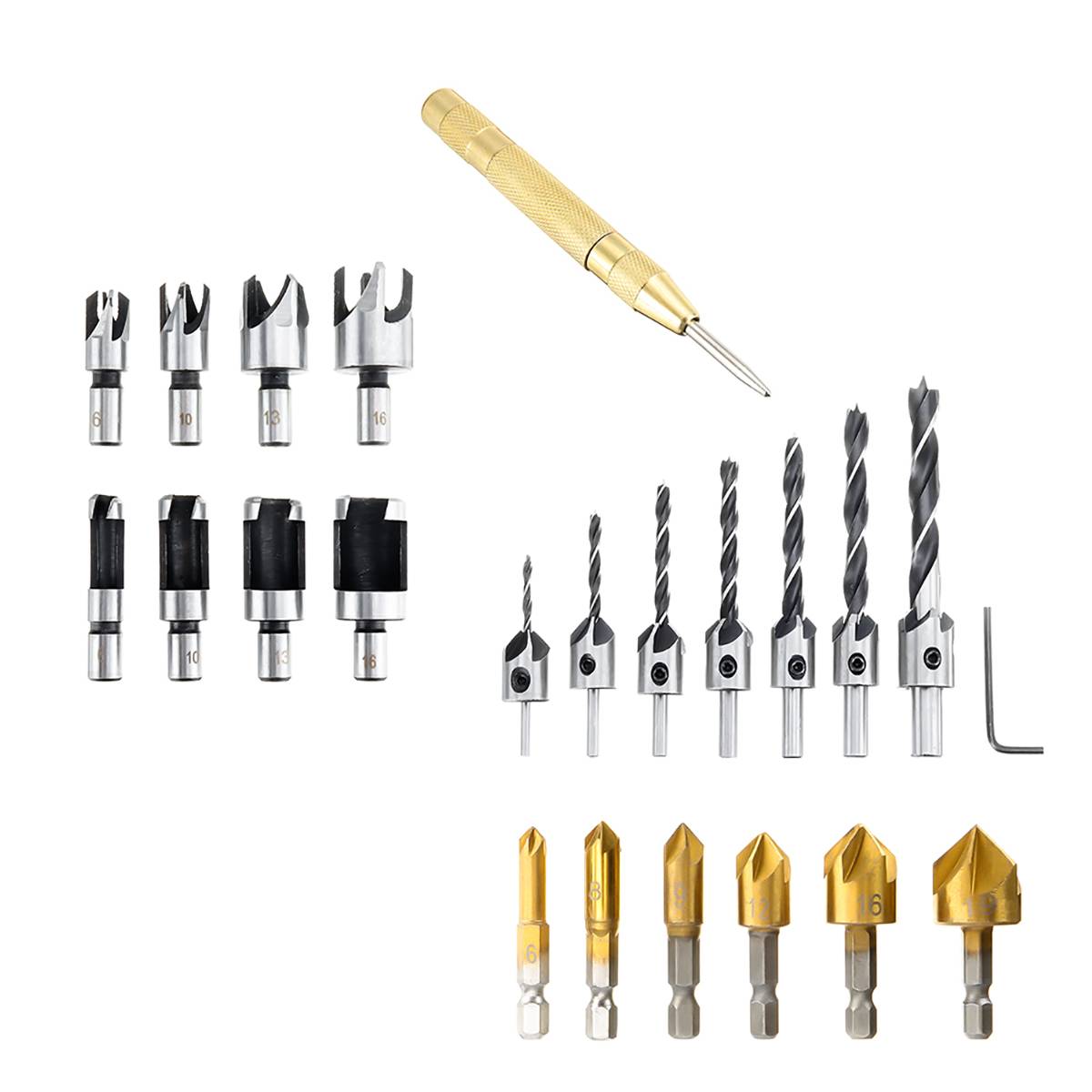 21 Pièces Ensemble Forets à Fraiser, 8pcs Forets à bois, 7pcs Forets à ...