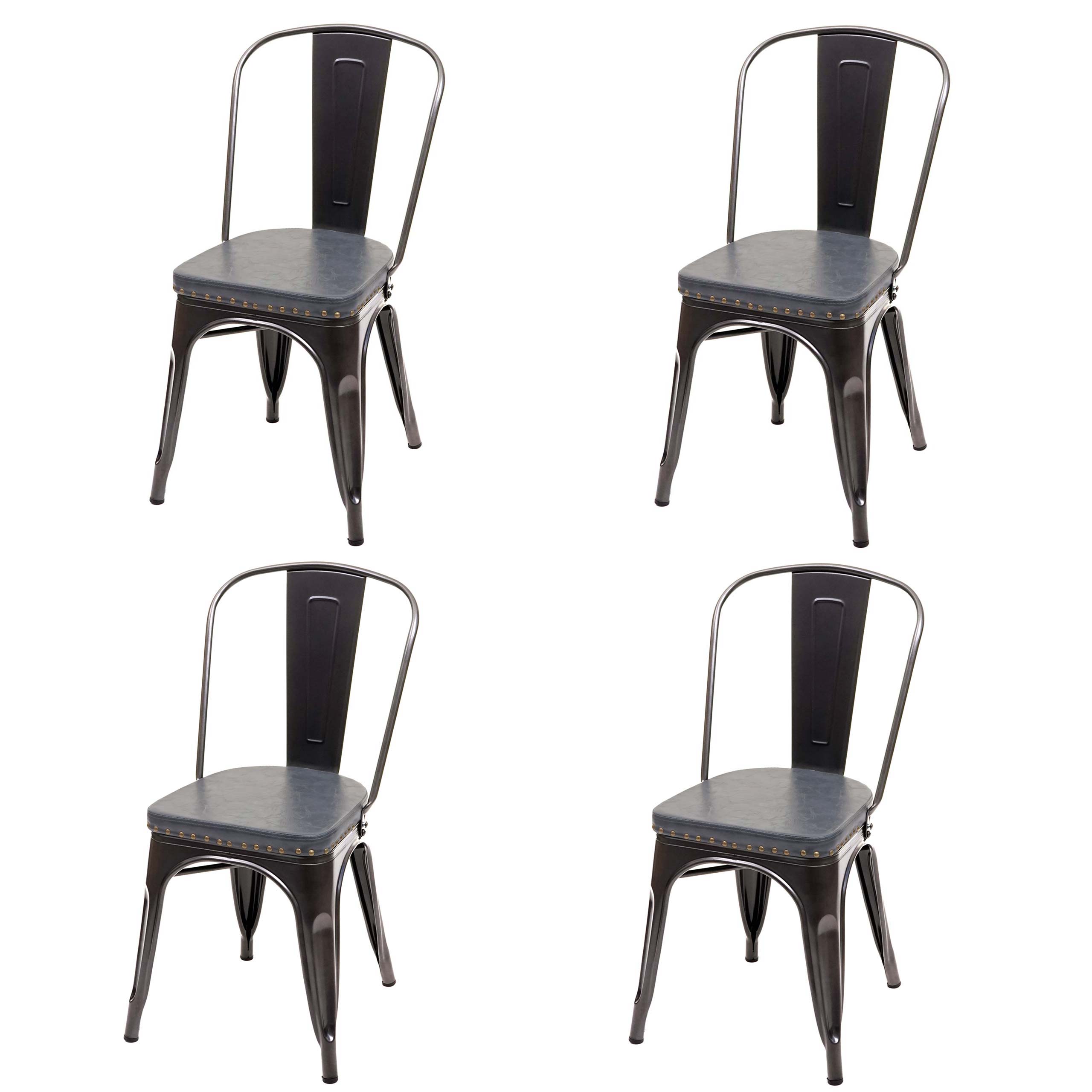 4x sillas de cocina comedor de diseño industrial en metal negro, asiento sintético gris 04 ...