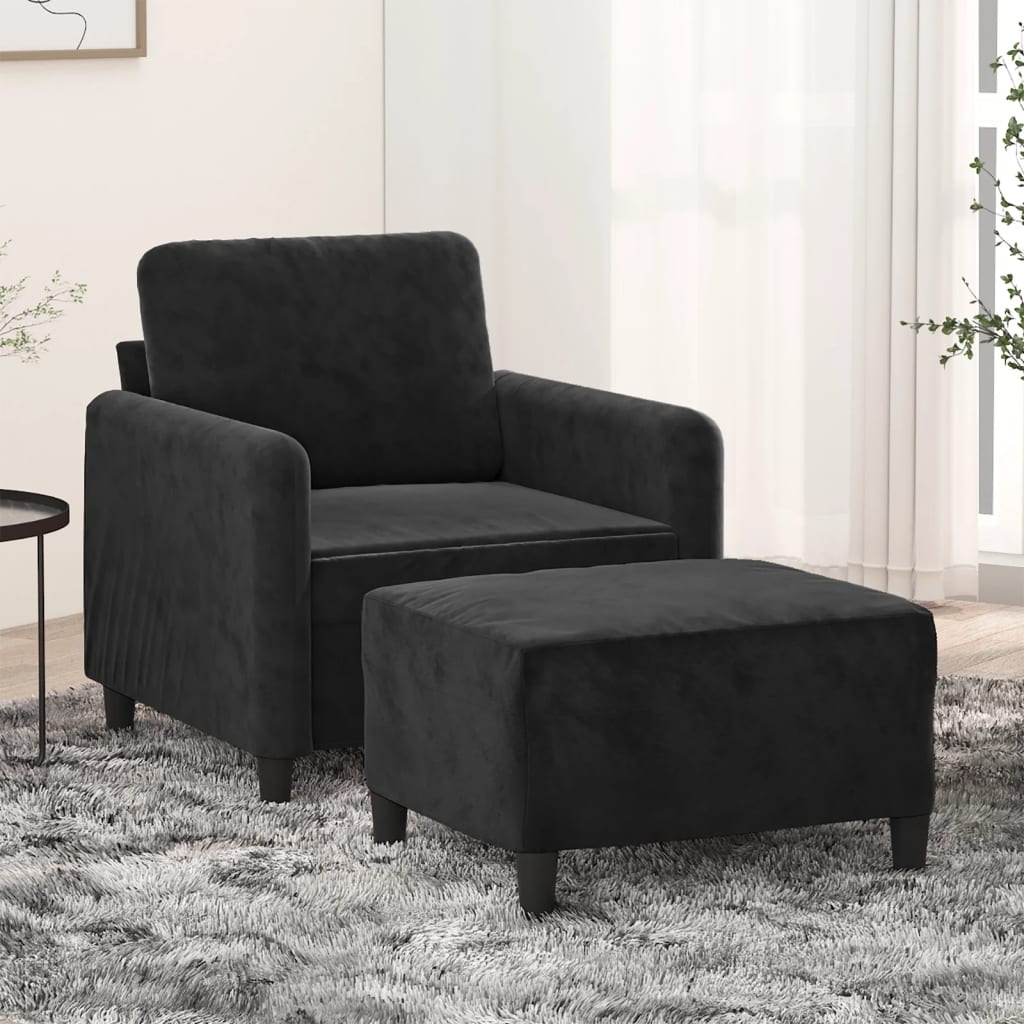 Sillón con taburete terciopelo negro 60 cm | Leroy Merlin